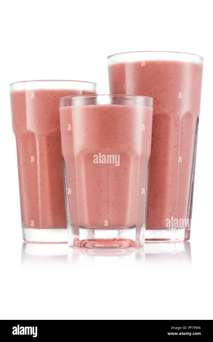 Red forest fruit smoothie in three size of glass isolated on white ...