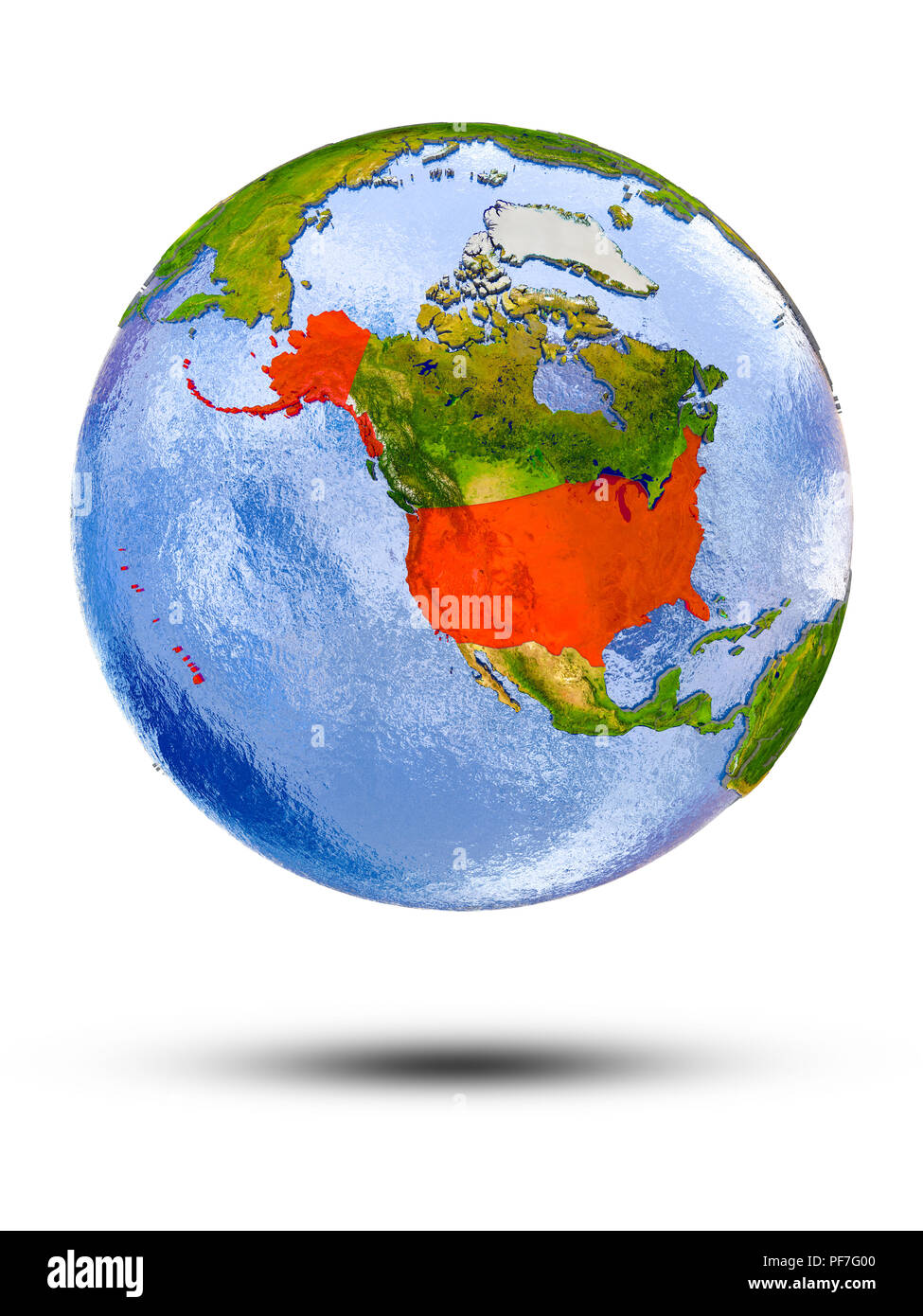 USA on globe with shadow isolated on white background. 3D illustration ...