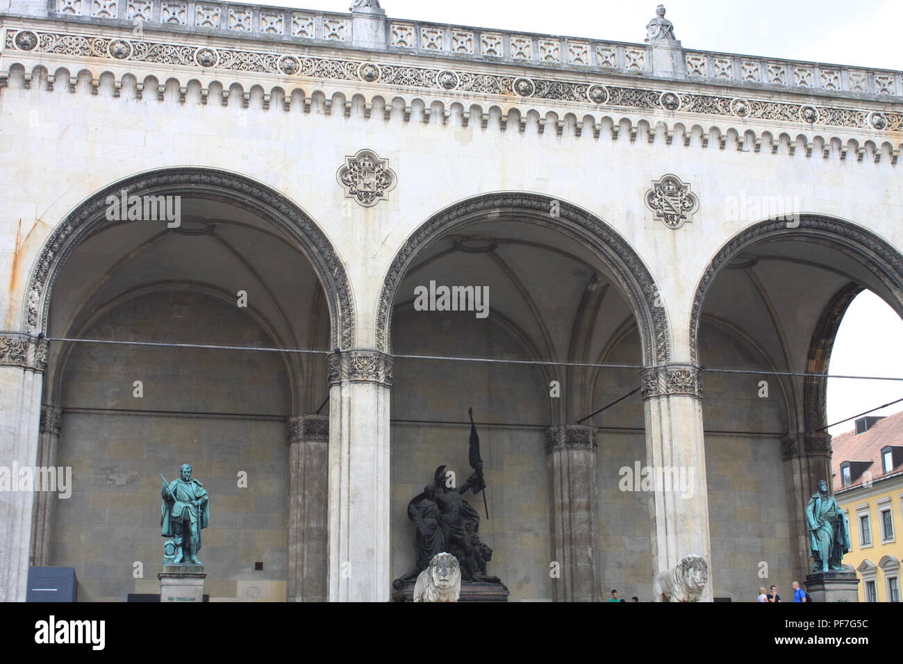 Germany. Bayern. Munich. Statue of a warrior and the lions in ...
