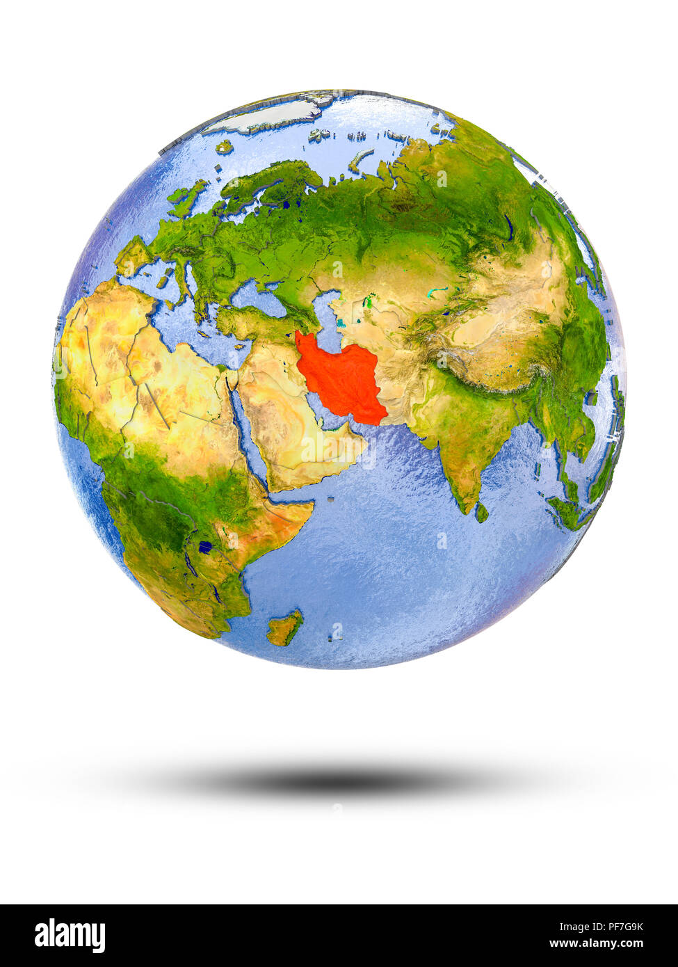 Iran on globe with shadow isolated on white background. 3D illustration ...