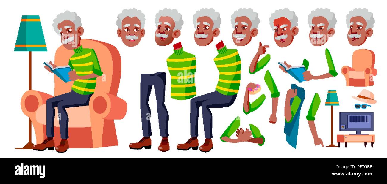 Old Man Vector. Black. Afro American. Senior Person Portrait. Elderly ...