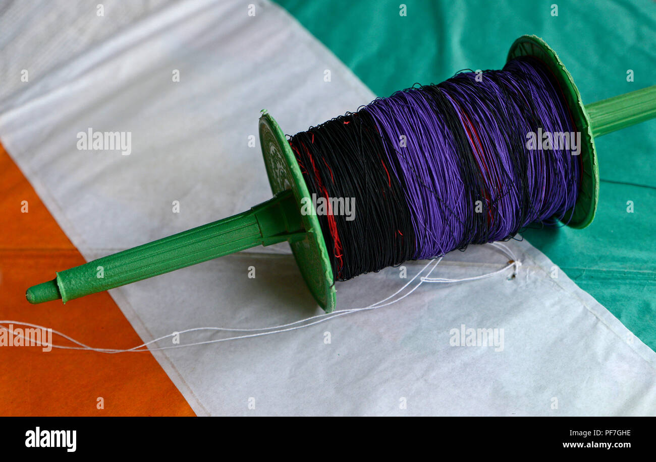 Colorful Indian kites and string Stock Photo - Alamy
