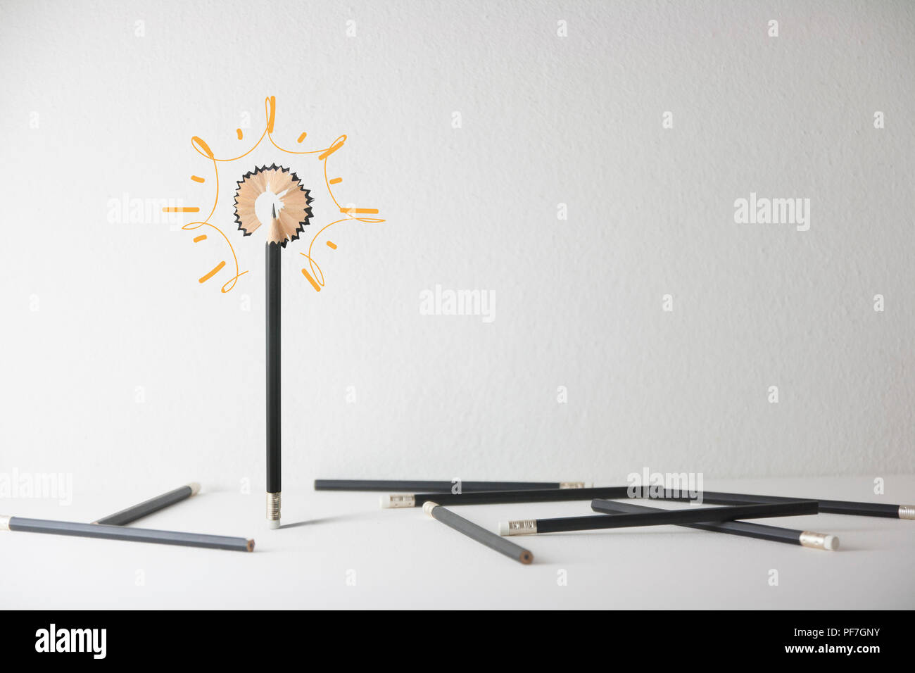 One different Pencil with light bulb . Individuality,Idea, independence ...