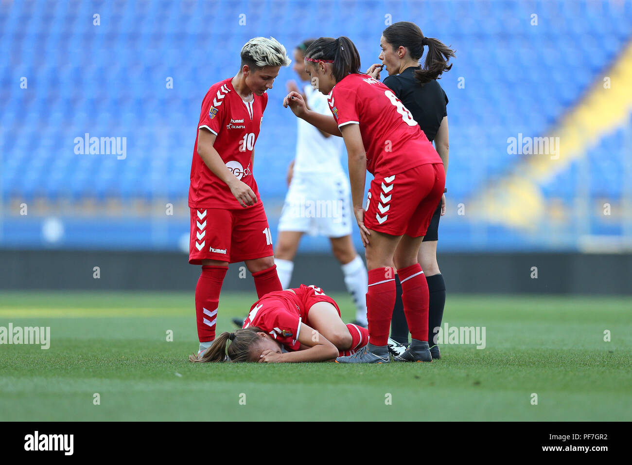 AUGUST 13, 2018 - KHARKIV, UKRAINE: Maria Neacsu. lying on pitch ...