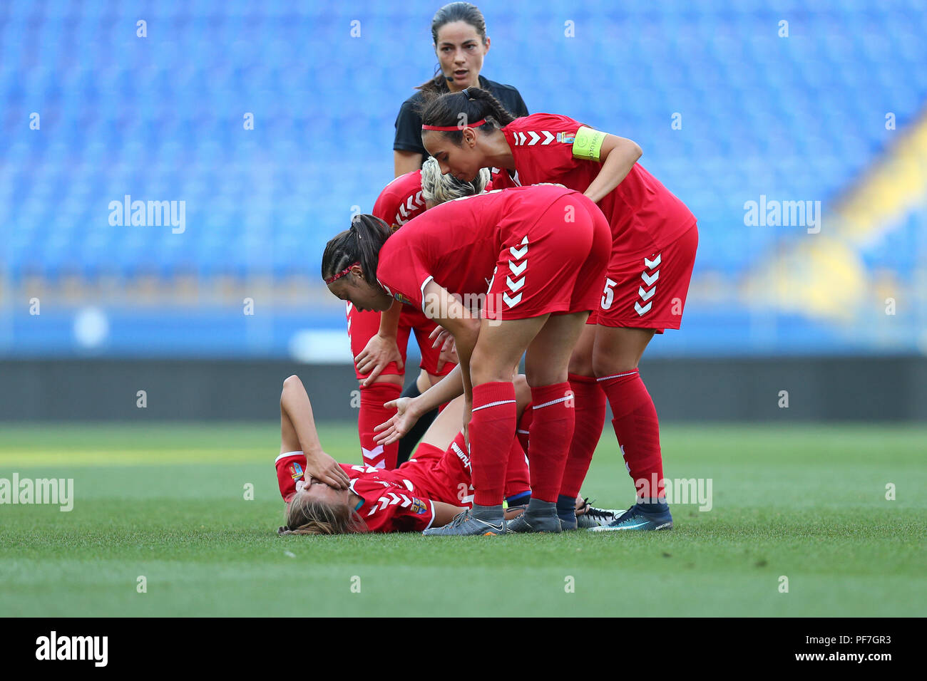 AUGUST 13, 2018 - KHARKIV, UKRAINE: Maria Neacsu. lying on pitch ...