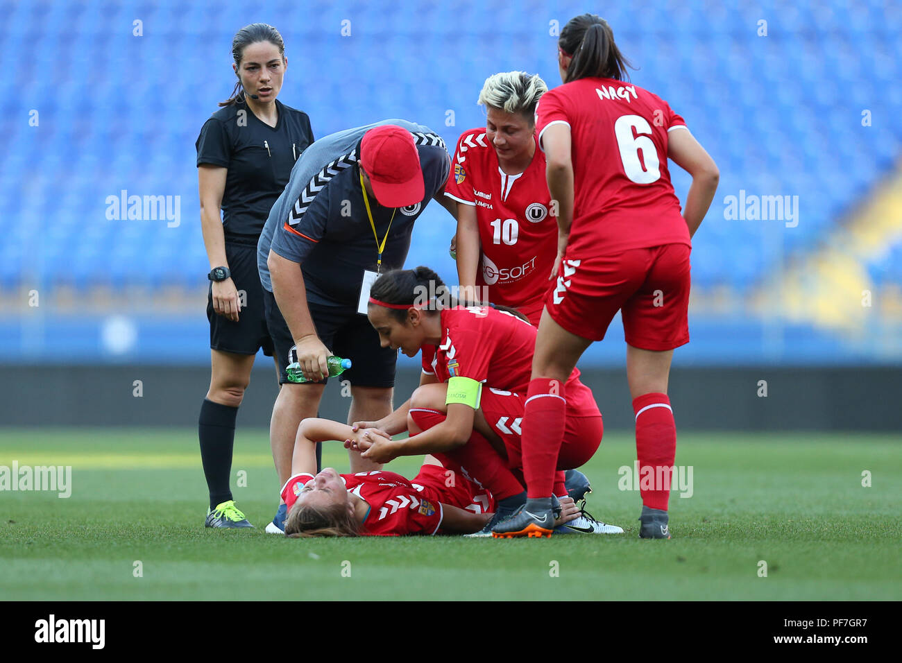 AUGUST 13, 2018 - KHARKIV, UKRAINE: Maria Neacsu. lying on pitch ...