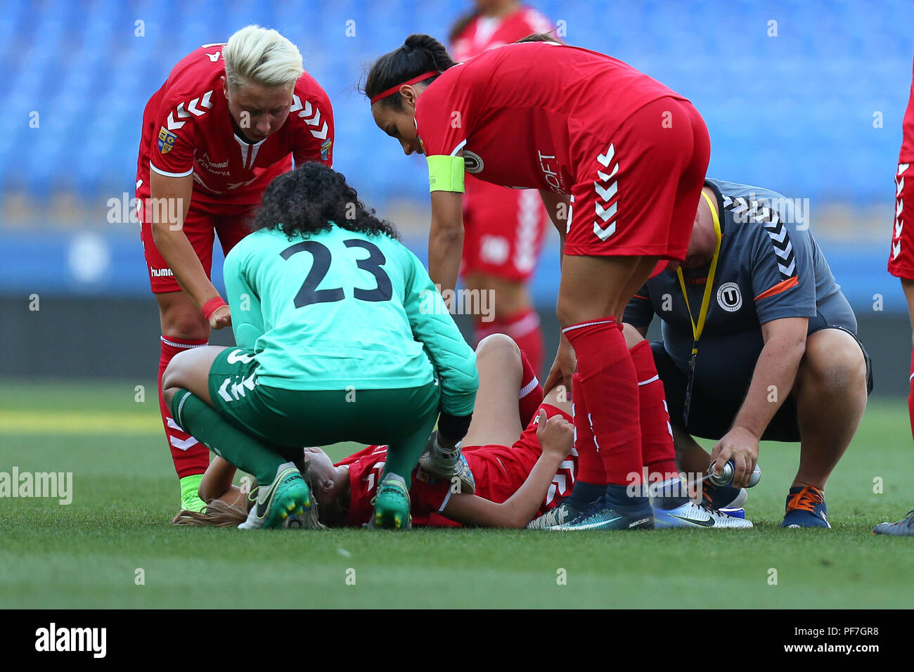 AUGUST 13, 2018 - KHARKIV, UKRAINE: Maria Neacsu. lying on pitch ...