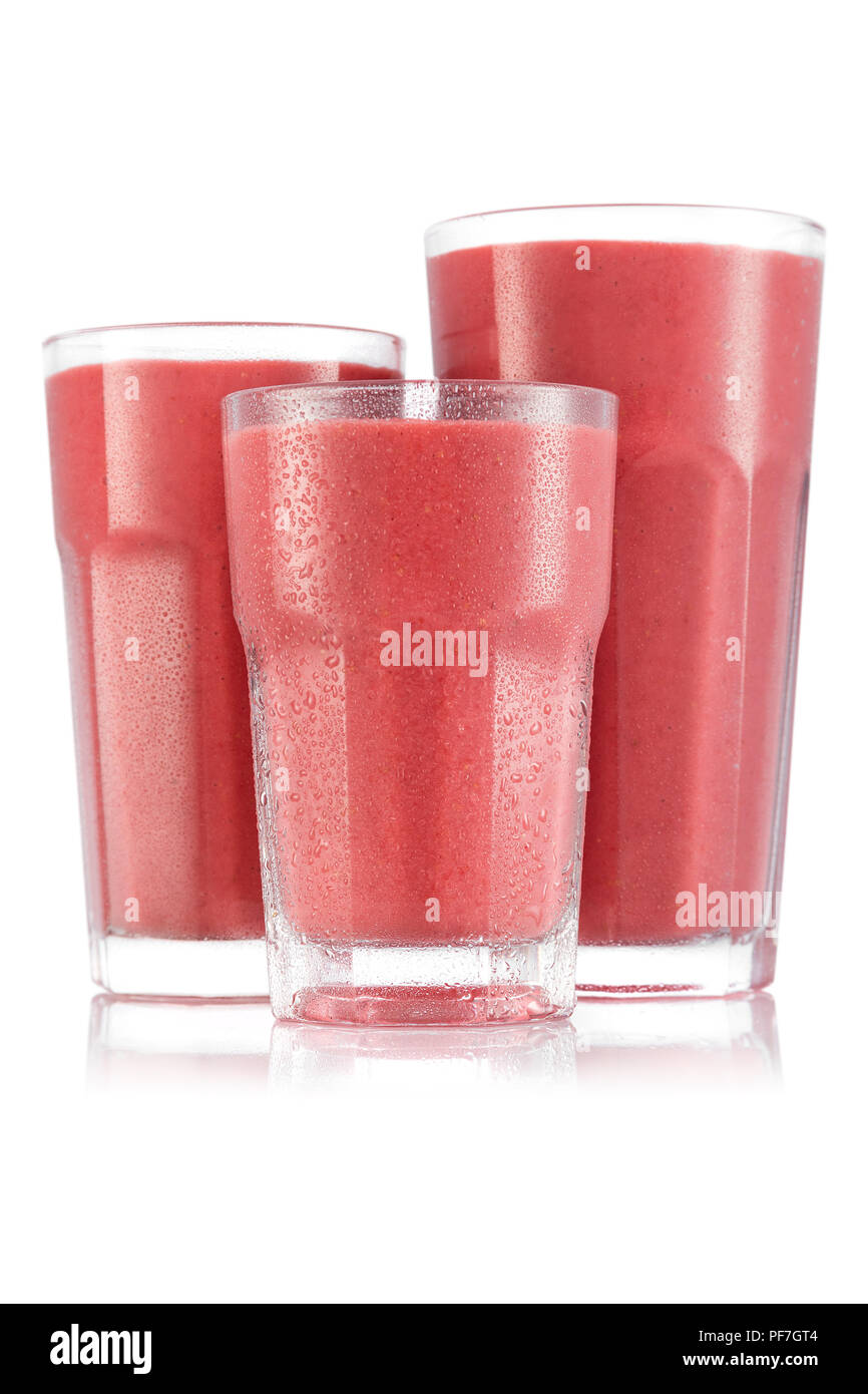 Red forest fruit smoothie in three size of glass isolated on white ...