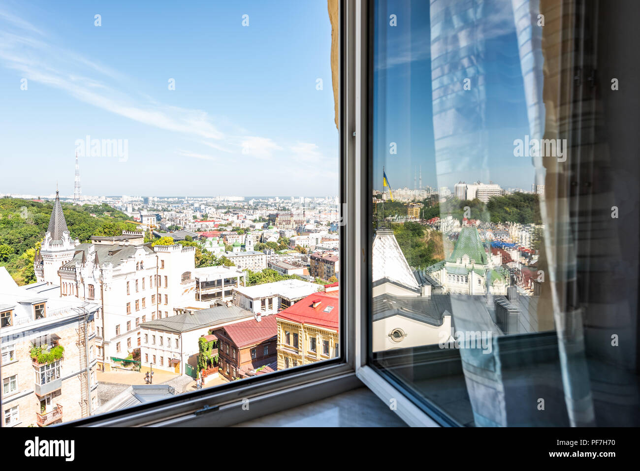 View of Kyiv old historic town cityscape skyline with buildings ...