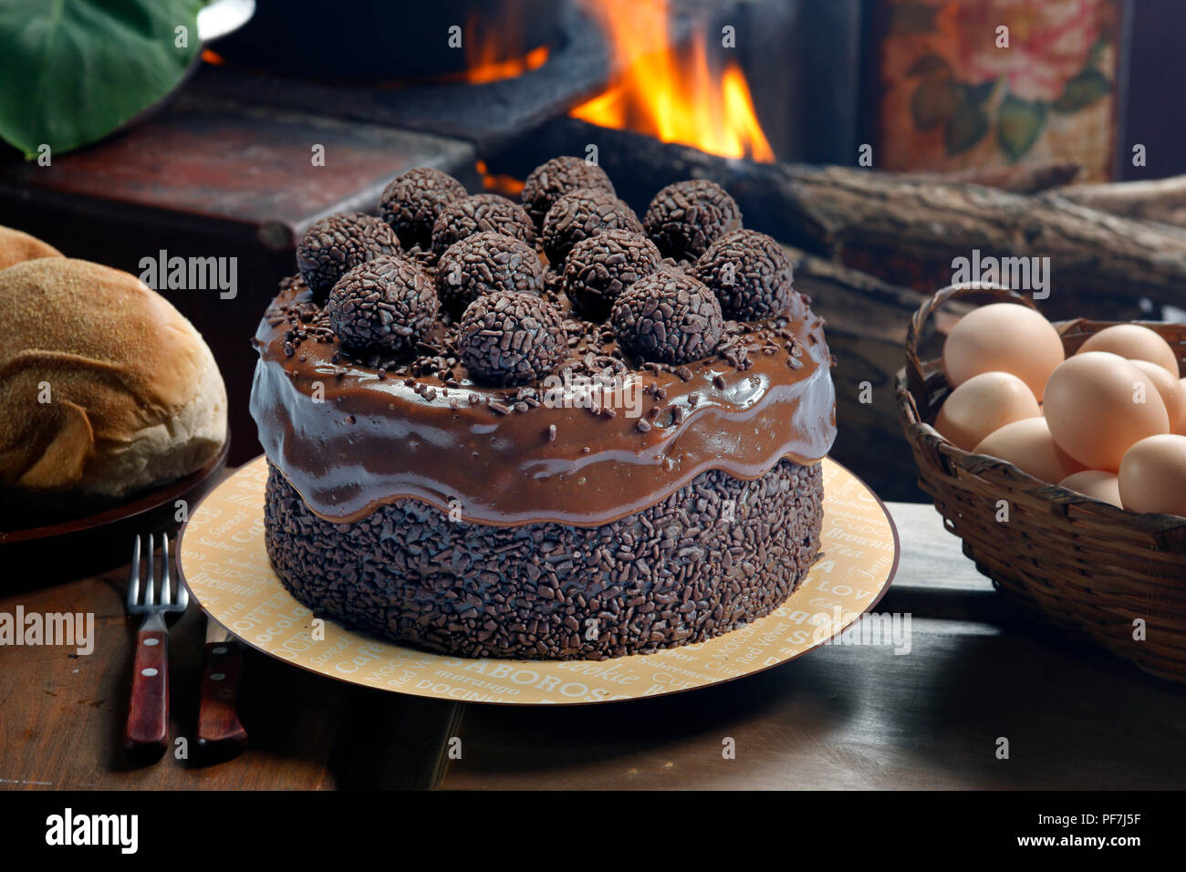 Chocolate cake with bonbon Stock Photo - Alamy
