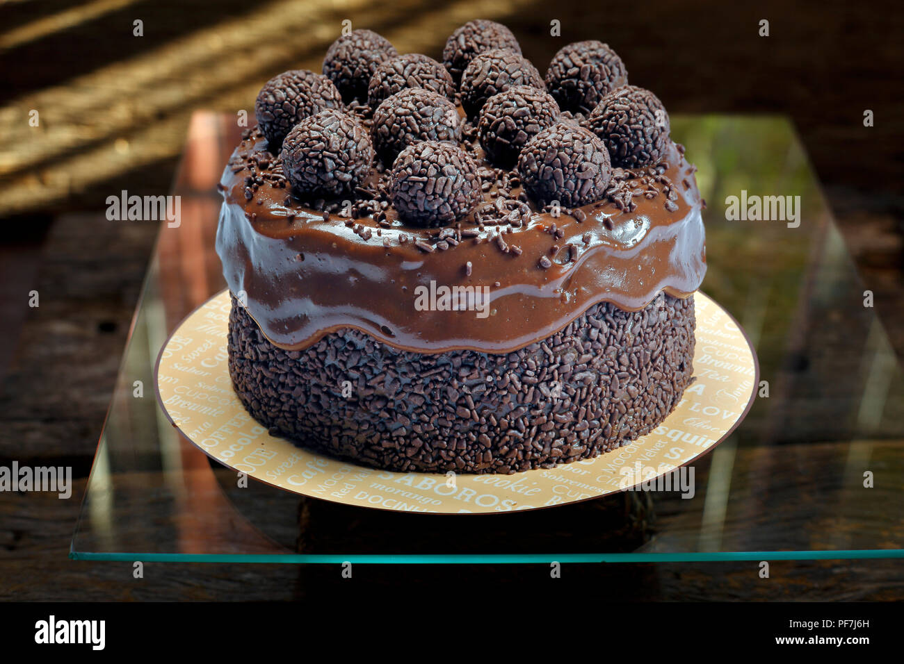 Chocolate cake with bonbon Stock Photo - Alamy
