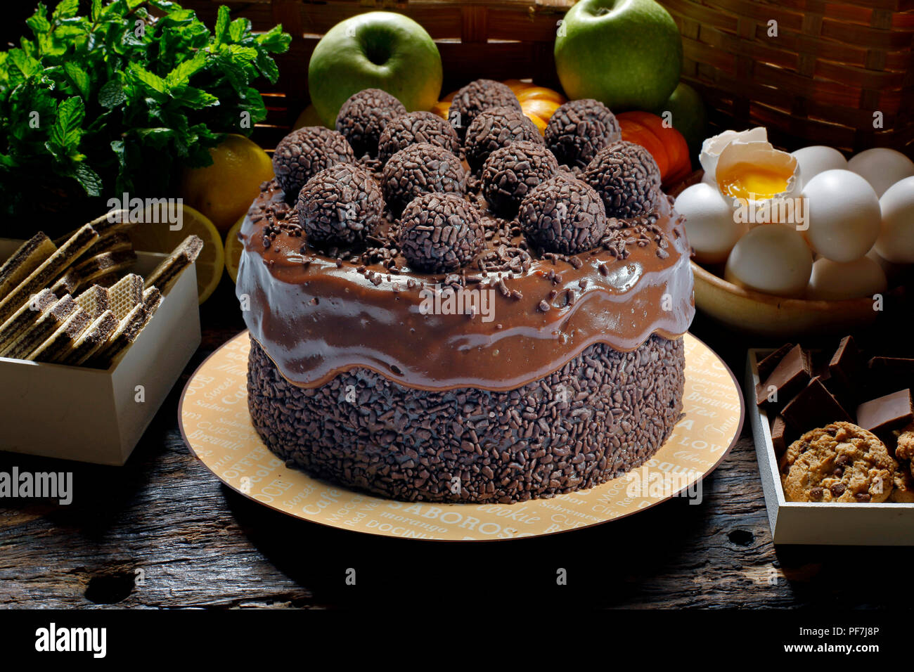 Chocolate cake with bonbon Stock Photo - Alamy
