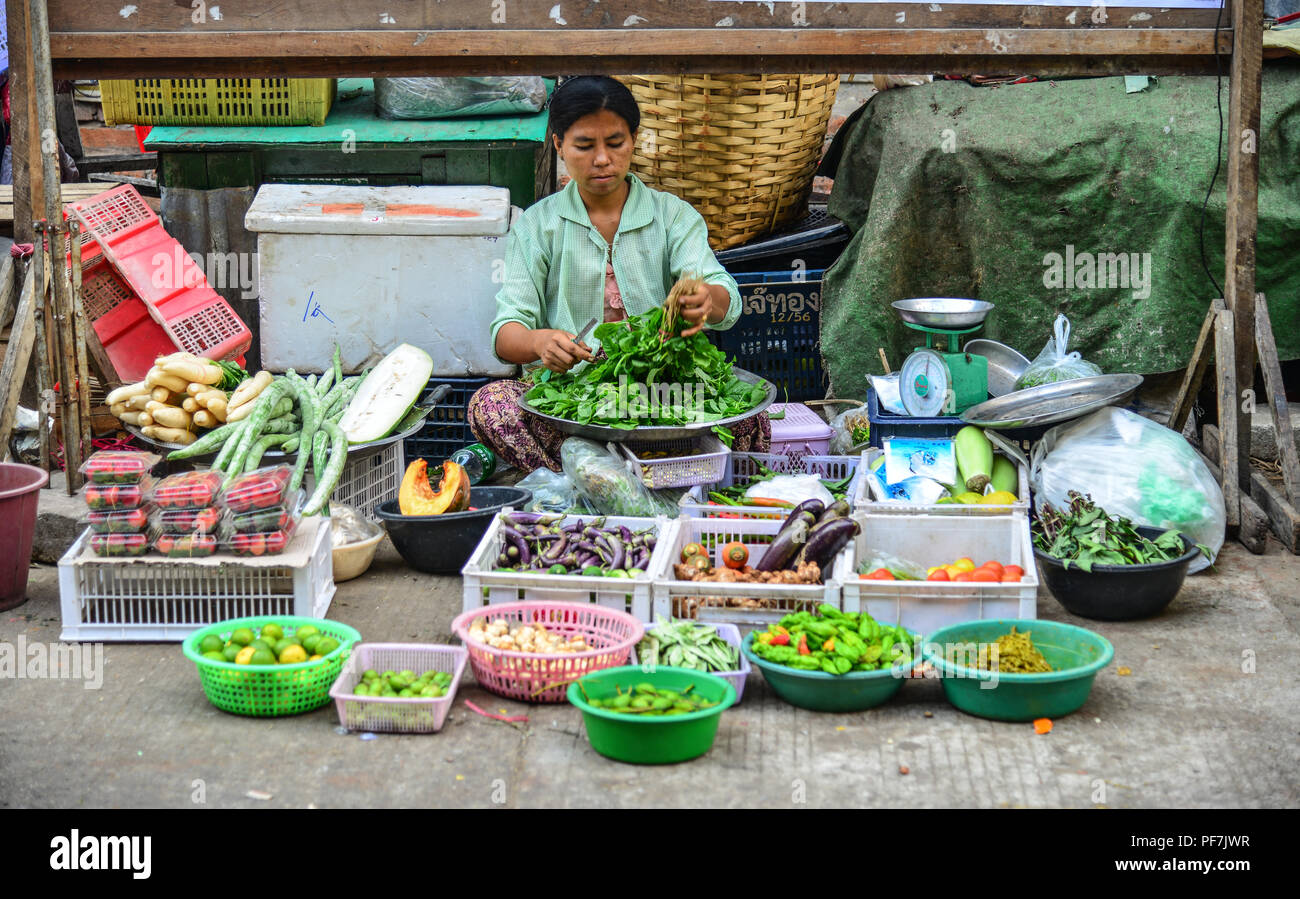 Yangon, Myanmar - Feb 1, 2017. Street market in Yangon, Myanmar. Yangon ...