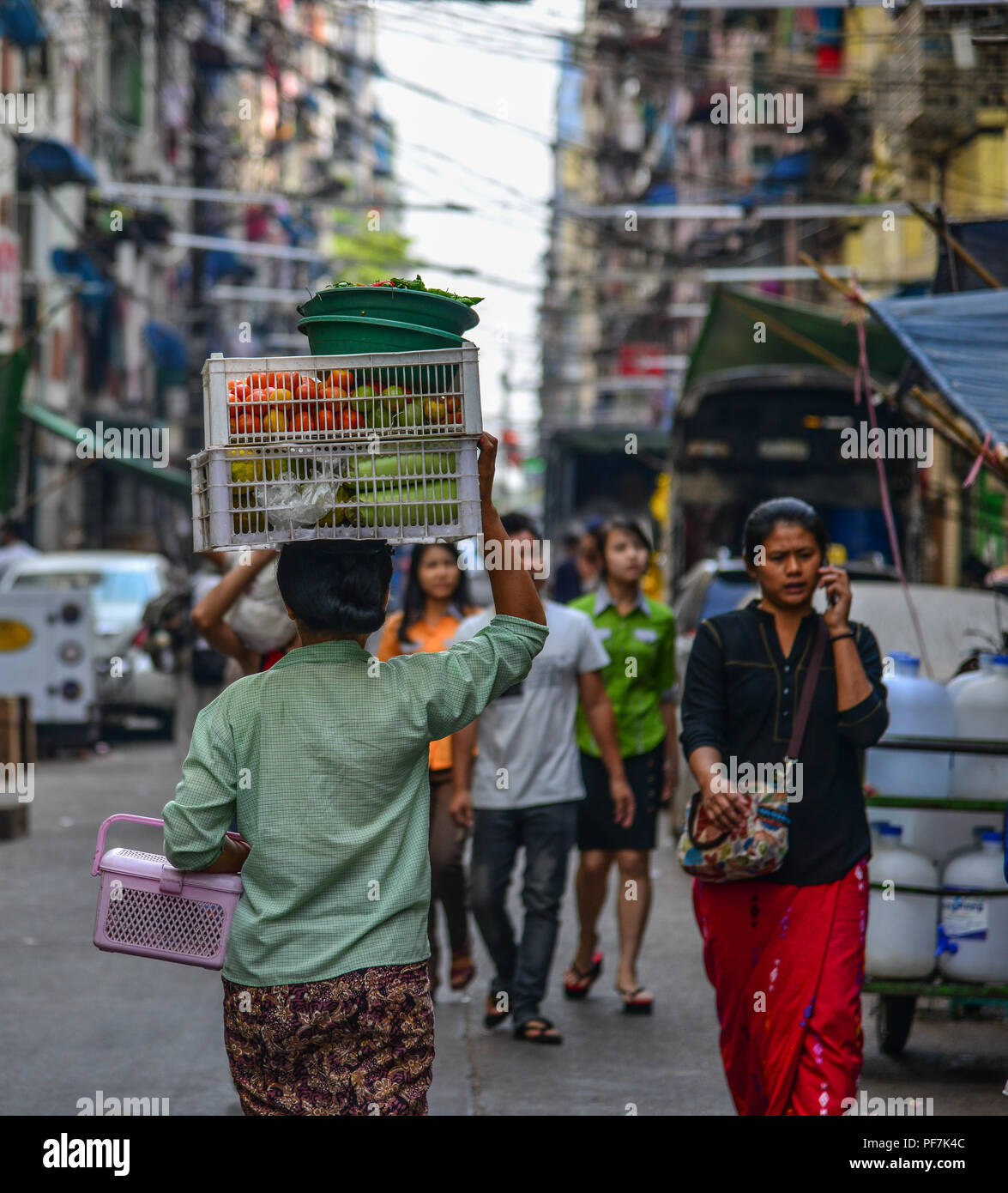 Yangon, Myanmar - Feb 1, 2017. Street market in Yangon, Myanmar. Yangon ...