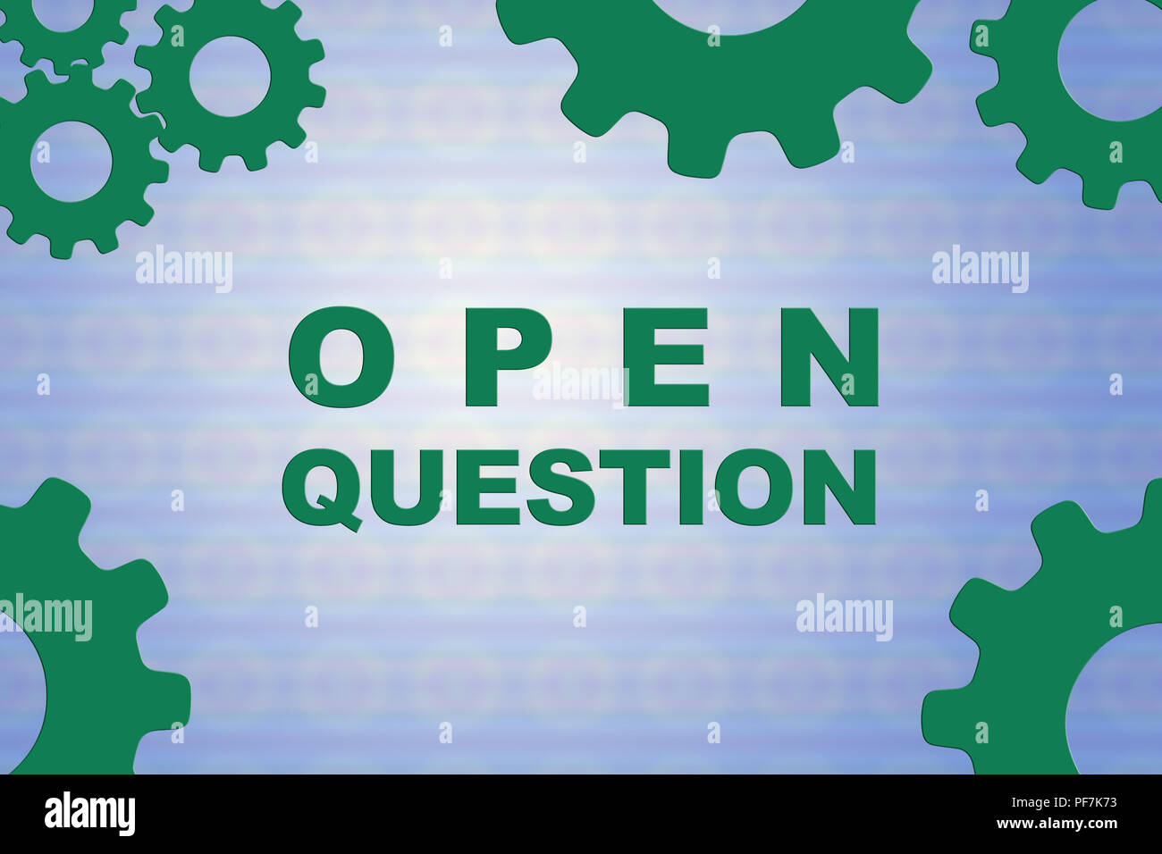 OPEN QUESTION concept sign concept illustration with green gear wheel ...
