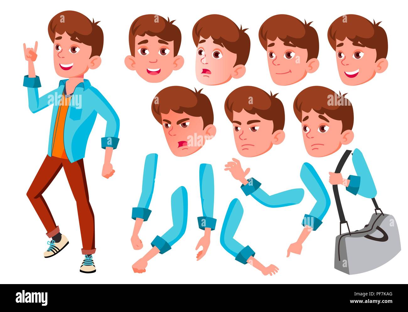 Teen Boy Vector. Teenager. Caucasian, Positive. Face Emotions, Various ...