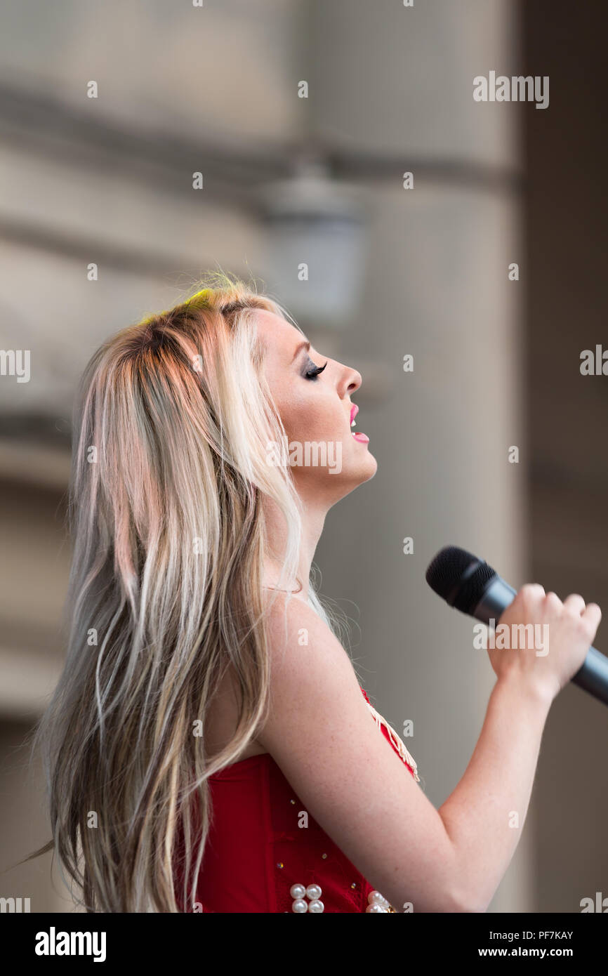 Professional tribute act Liss Jones performing on stage at the 2018 ...