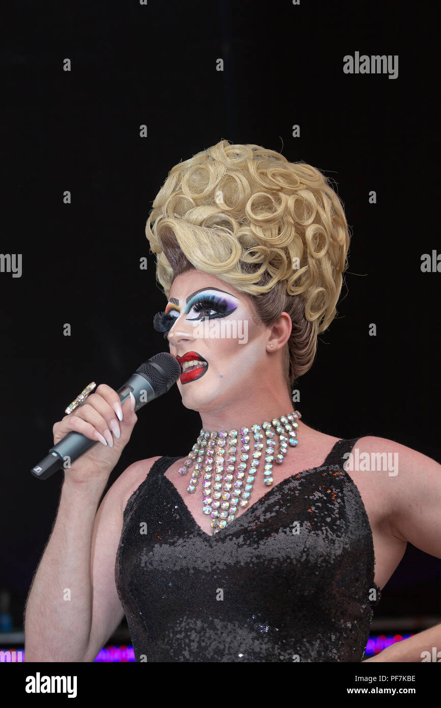 Drag queen Brenda LaBeau performs on stage at the 2018 Chester Pride ...