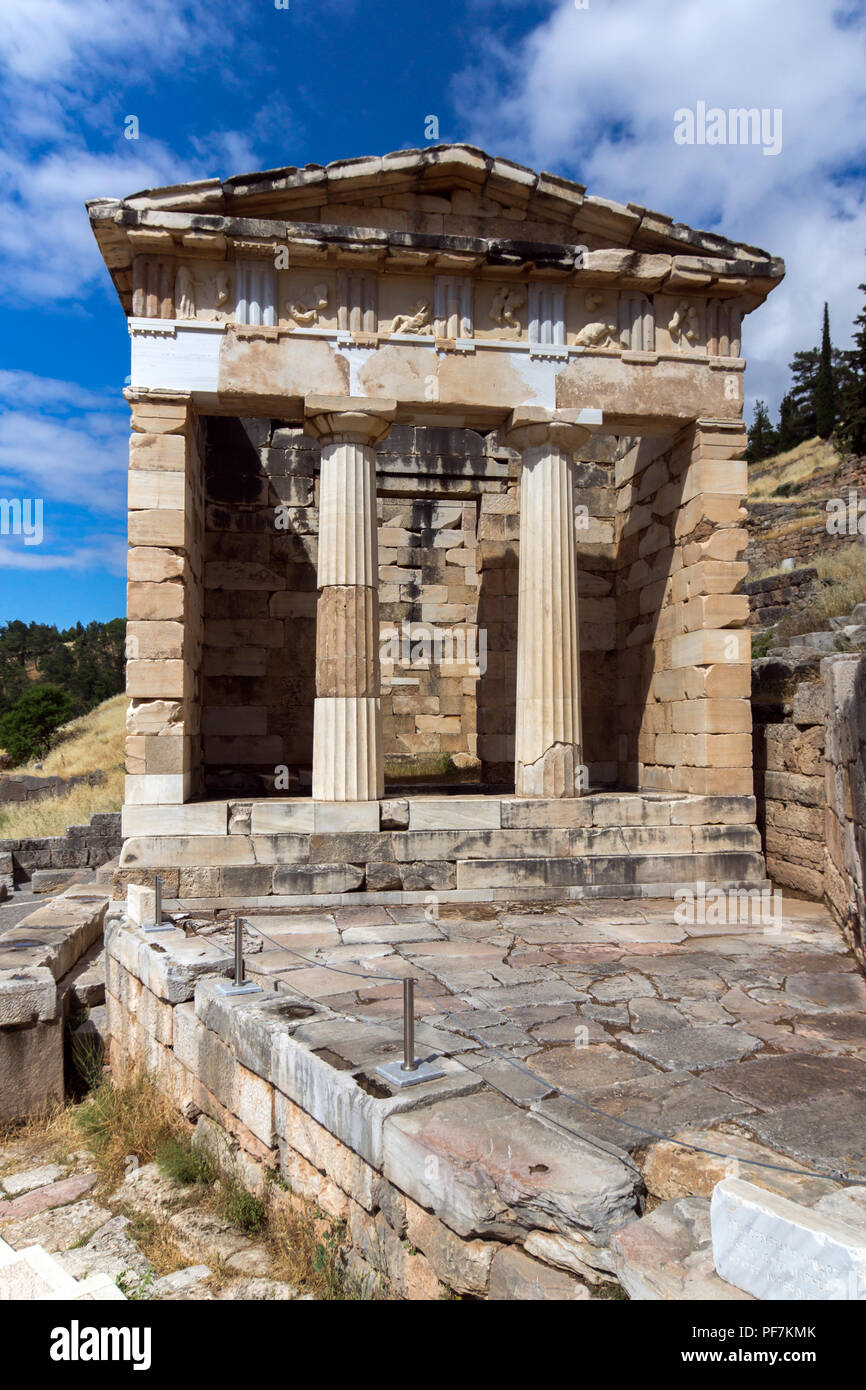 Treasury of Athens in Ancient Greek archaeological site of Delphi ...