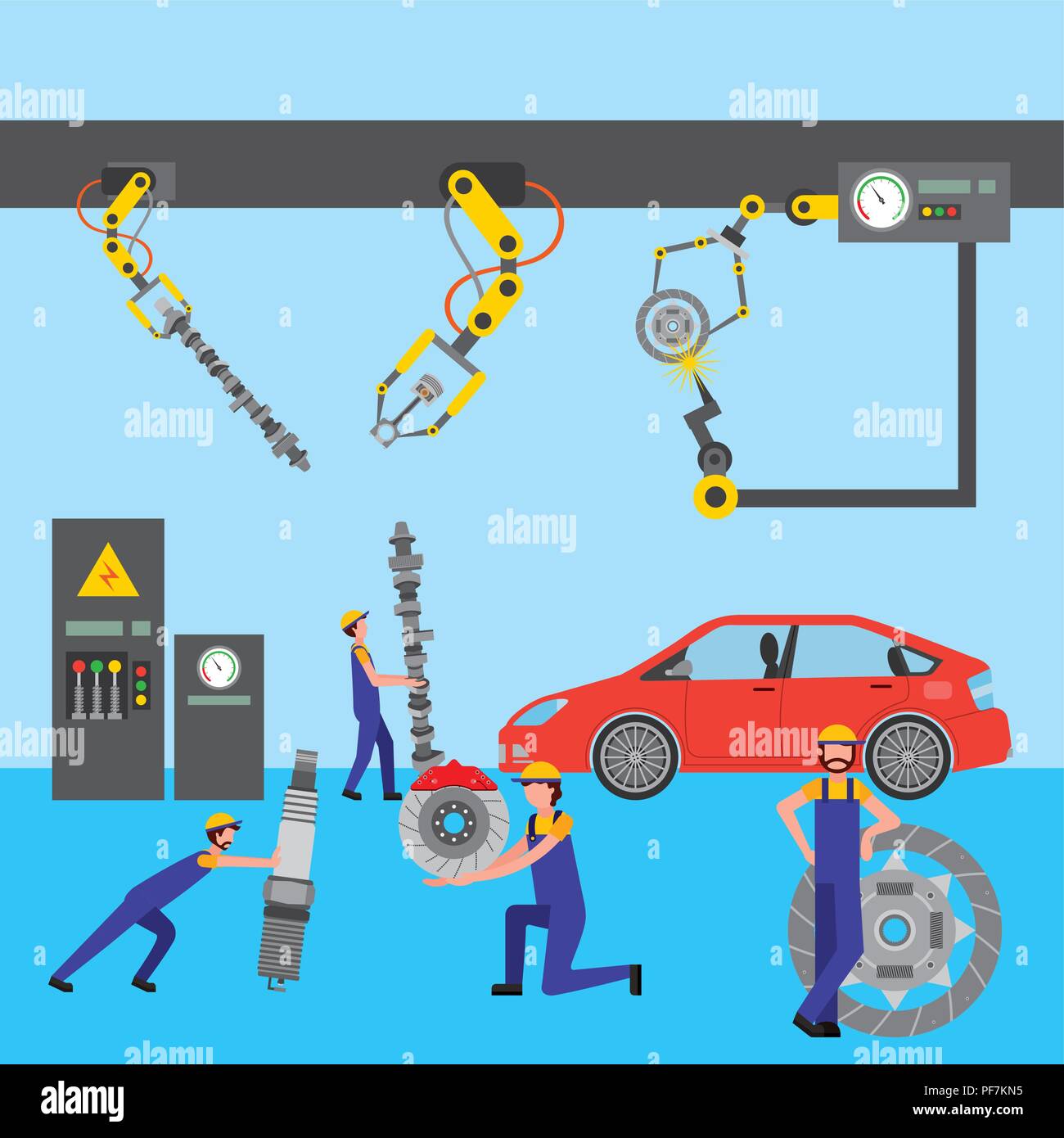 robot arm for automotive engineering with car parts Stock Vector Image ...