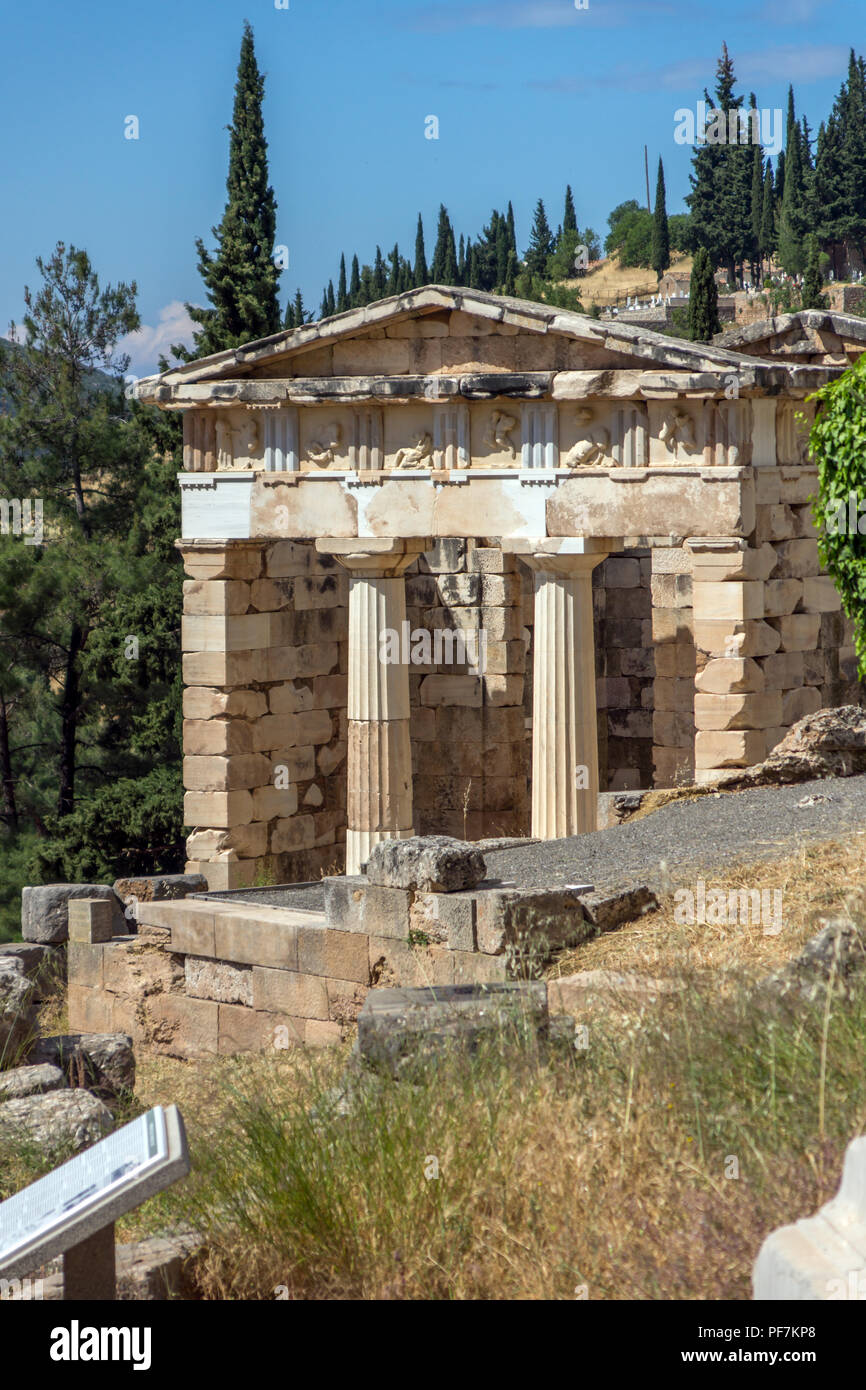 Treasury of Athens in Ancient Greek archaeological site of Delphi ...