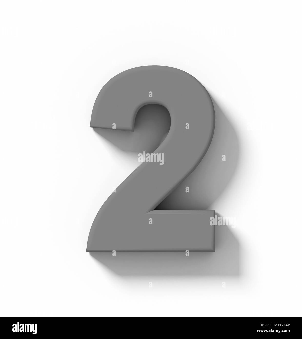 number 2 3D medium gray isolated on white with shadow - orthogonal ...