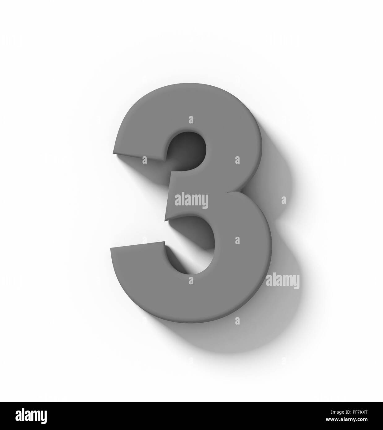 number 3 3D medium gray isolated on white with shadow - orthogonal ...