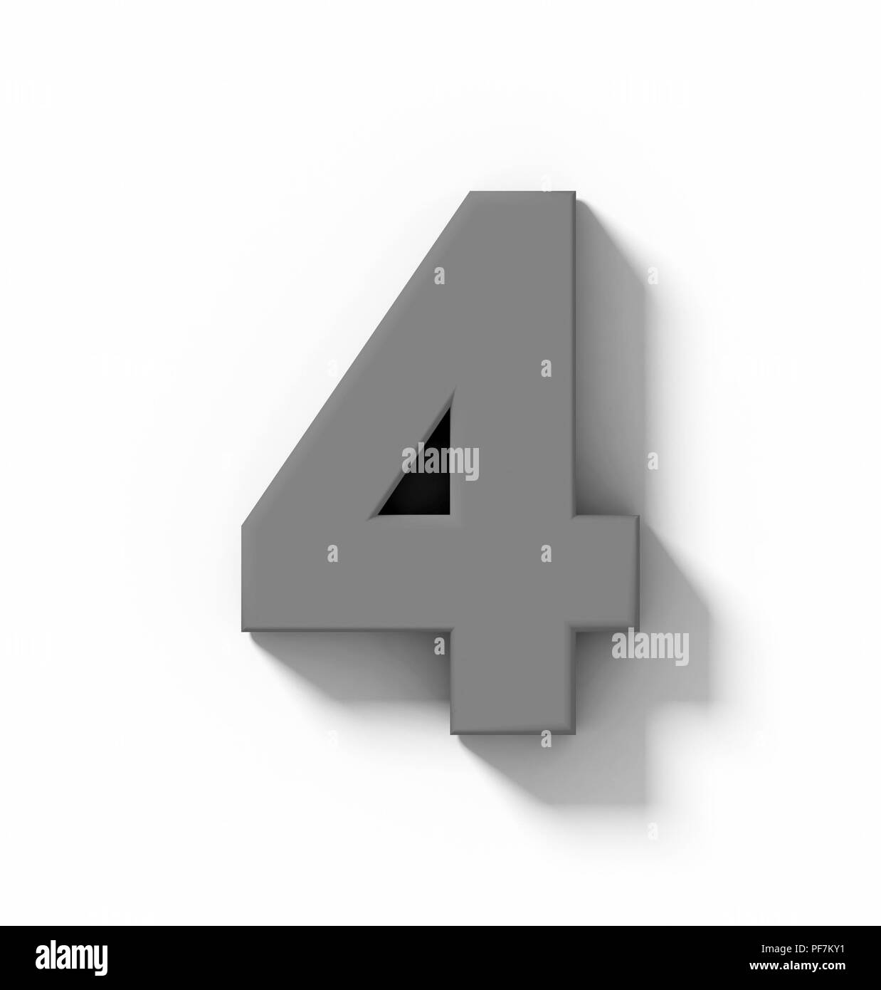 number 4 3D medium gray isolated on white with shadow - orthogonal ...