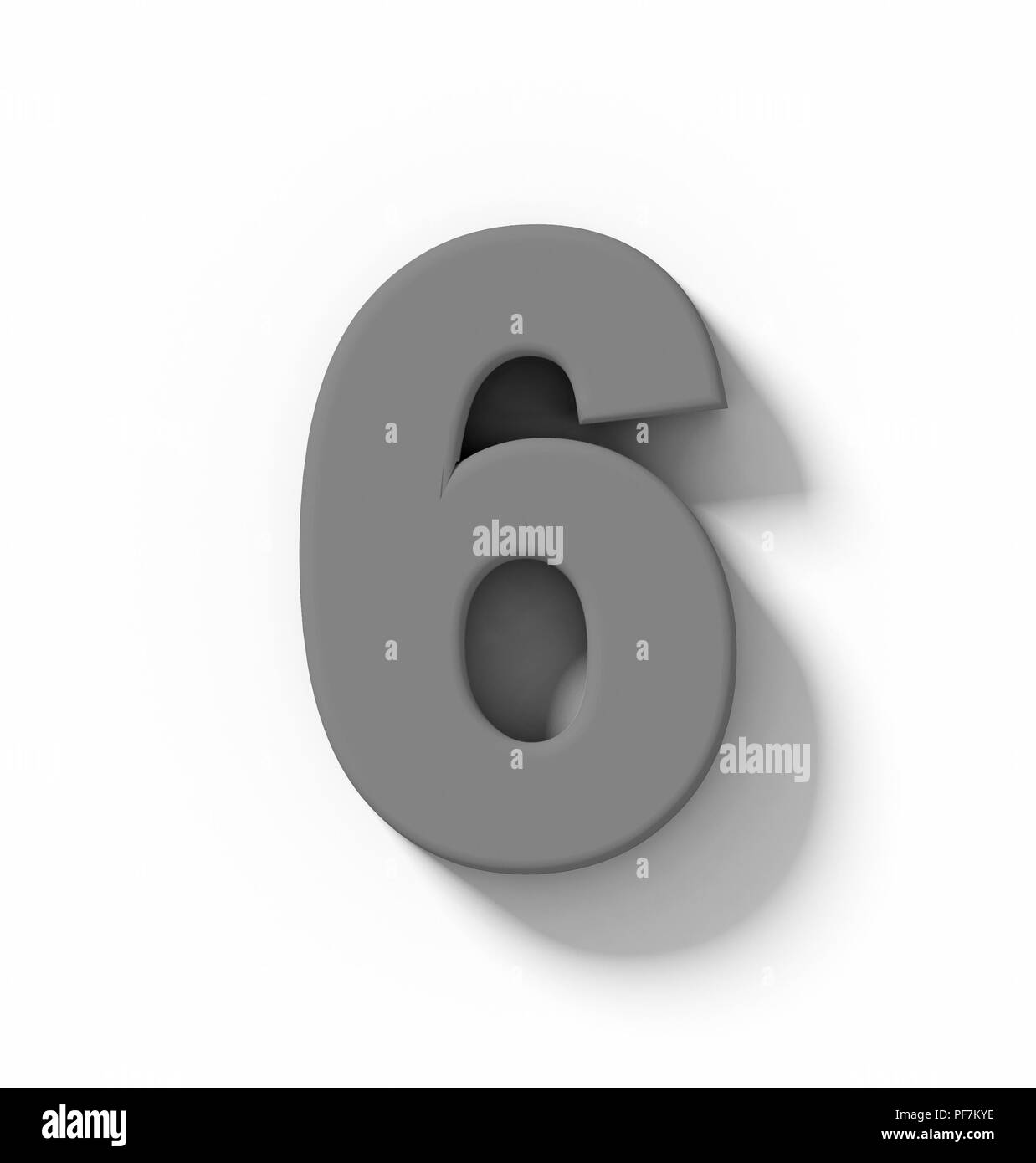 number 6 3D medium gray isolated on white with shadow - orthogonal ...