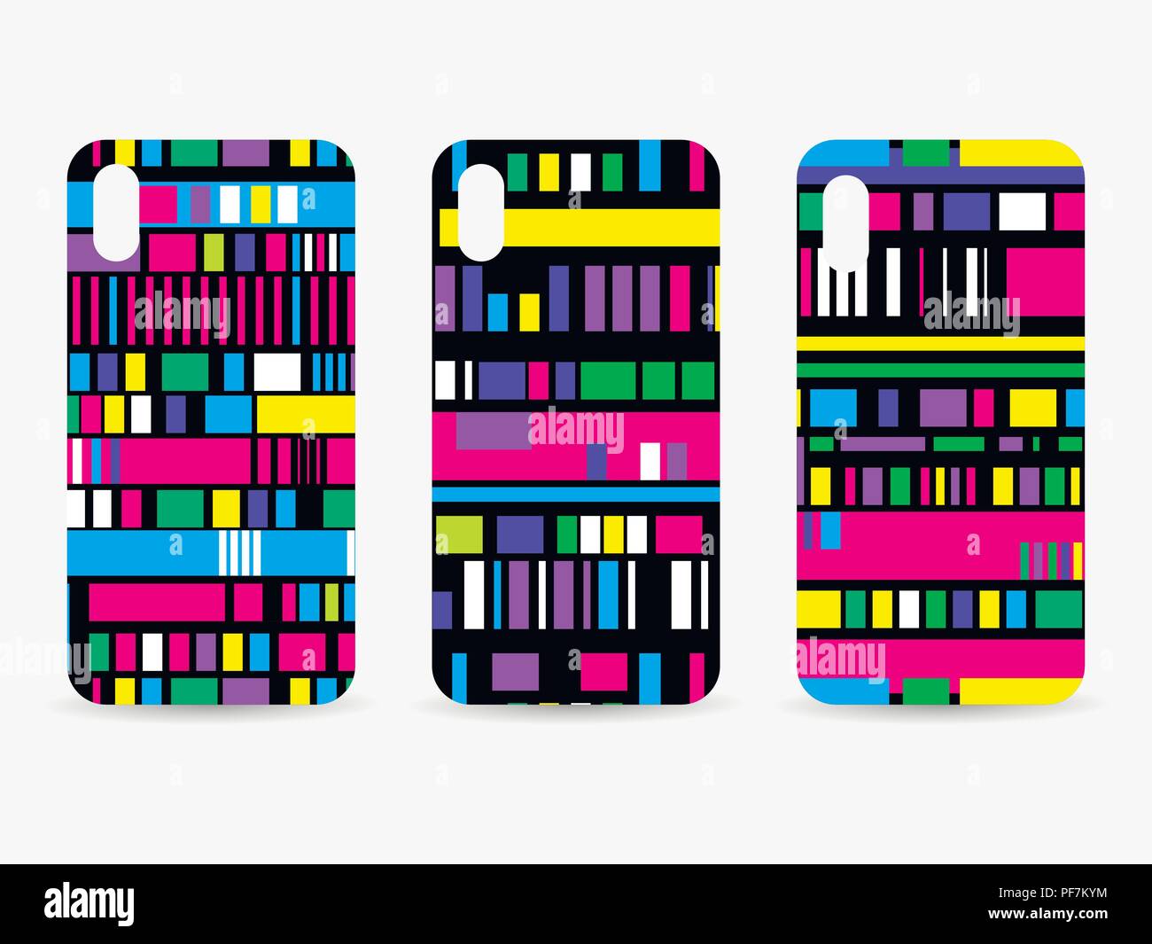 Phone case set. Glitch pattern background. Signal error, pixel mosaic ...