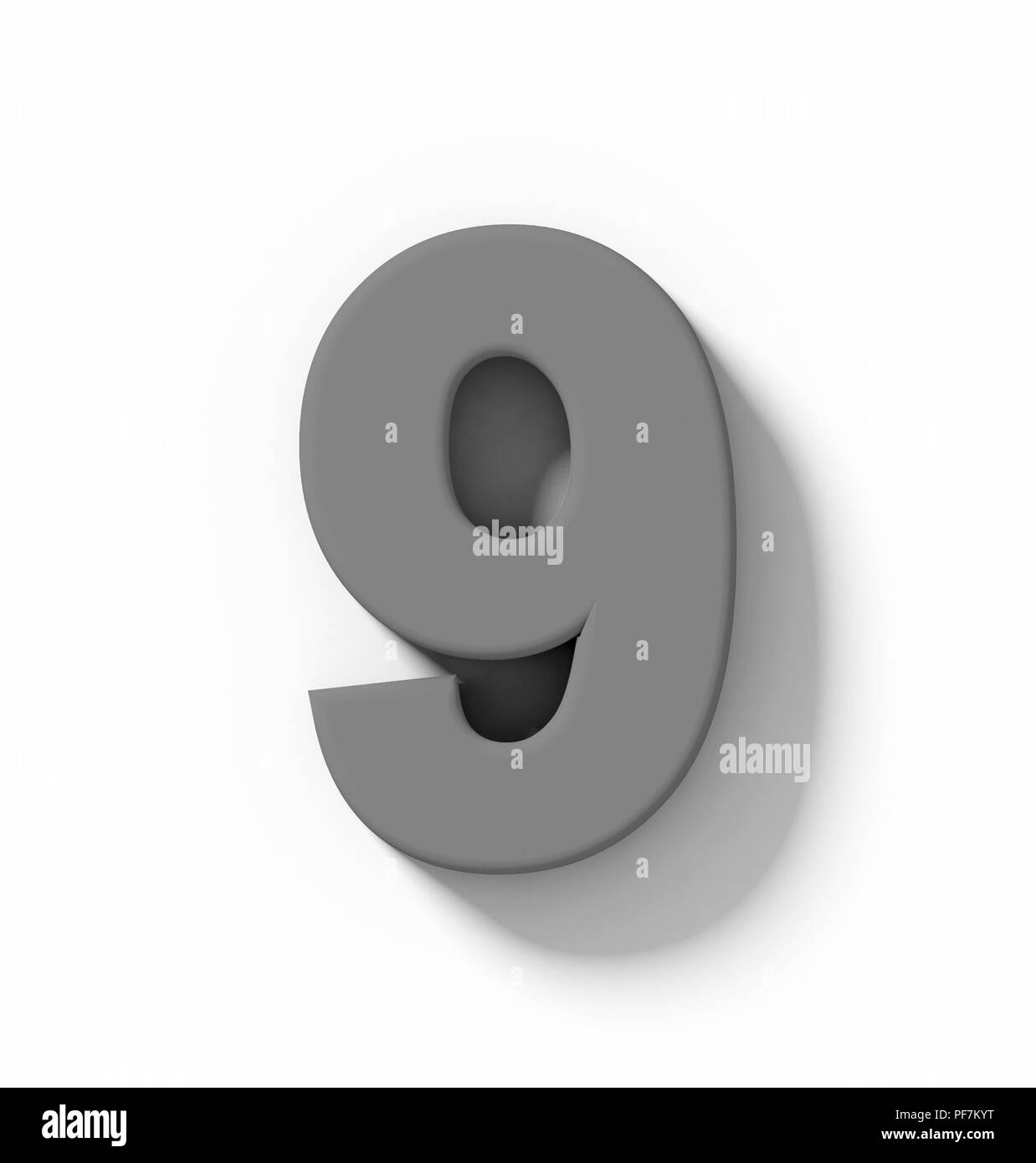 number 9 3D medium gray isolated on white with shadow - orthogonal ...