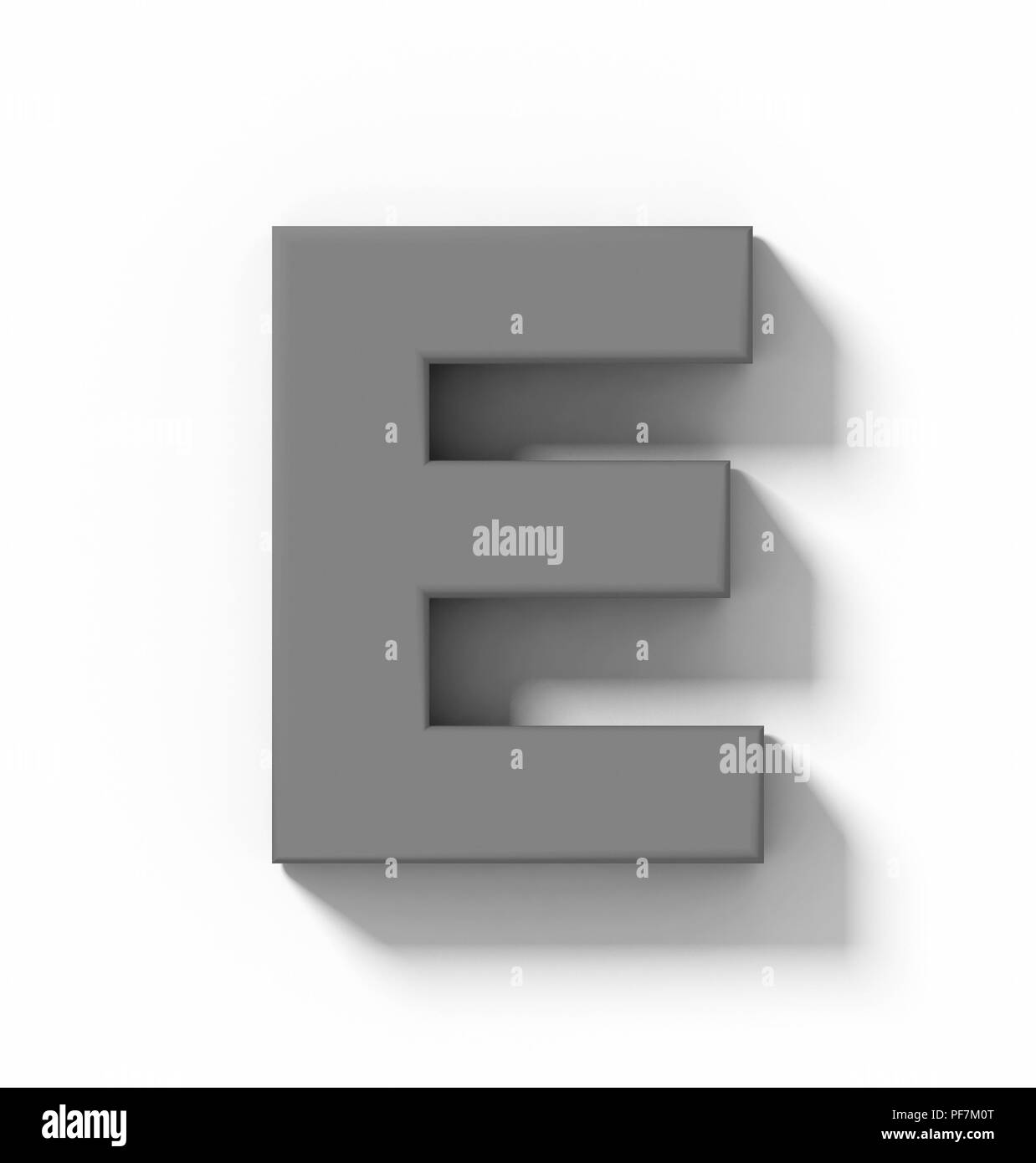 letter E 3D medium gray isolated on white with shadow - orthogonal ...
