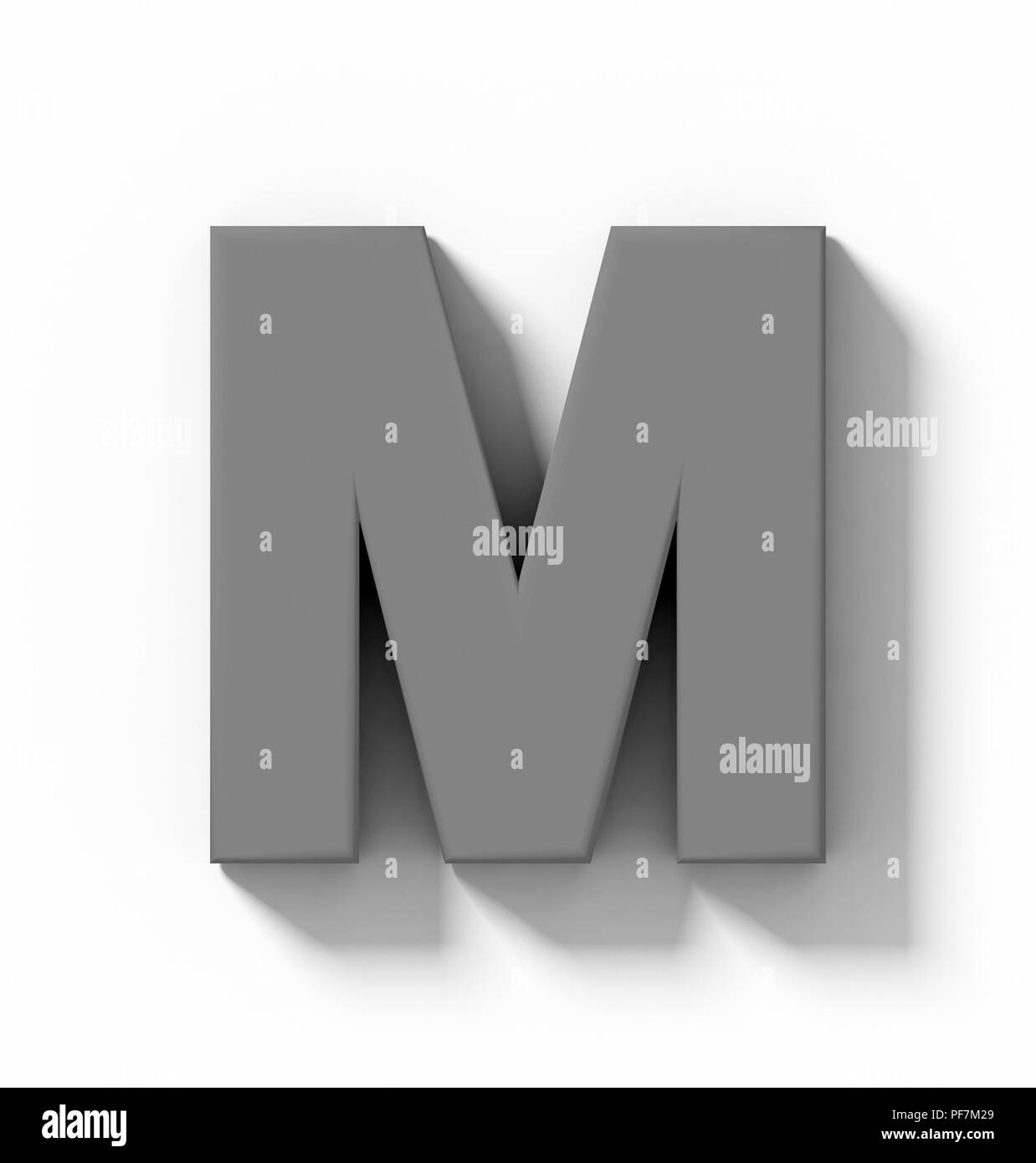 letter M 3D medium gray isolated on white with shadow - orthogonal ...