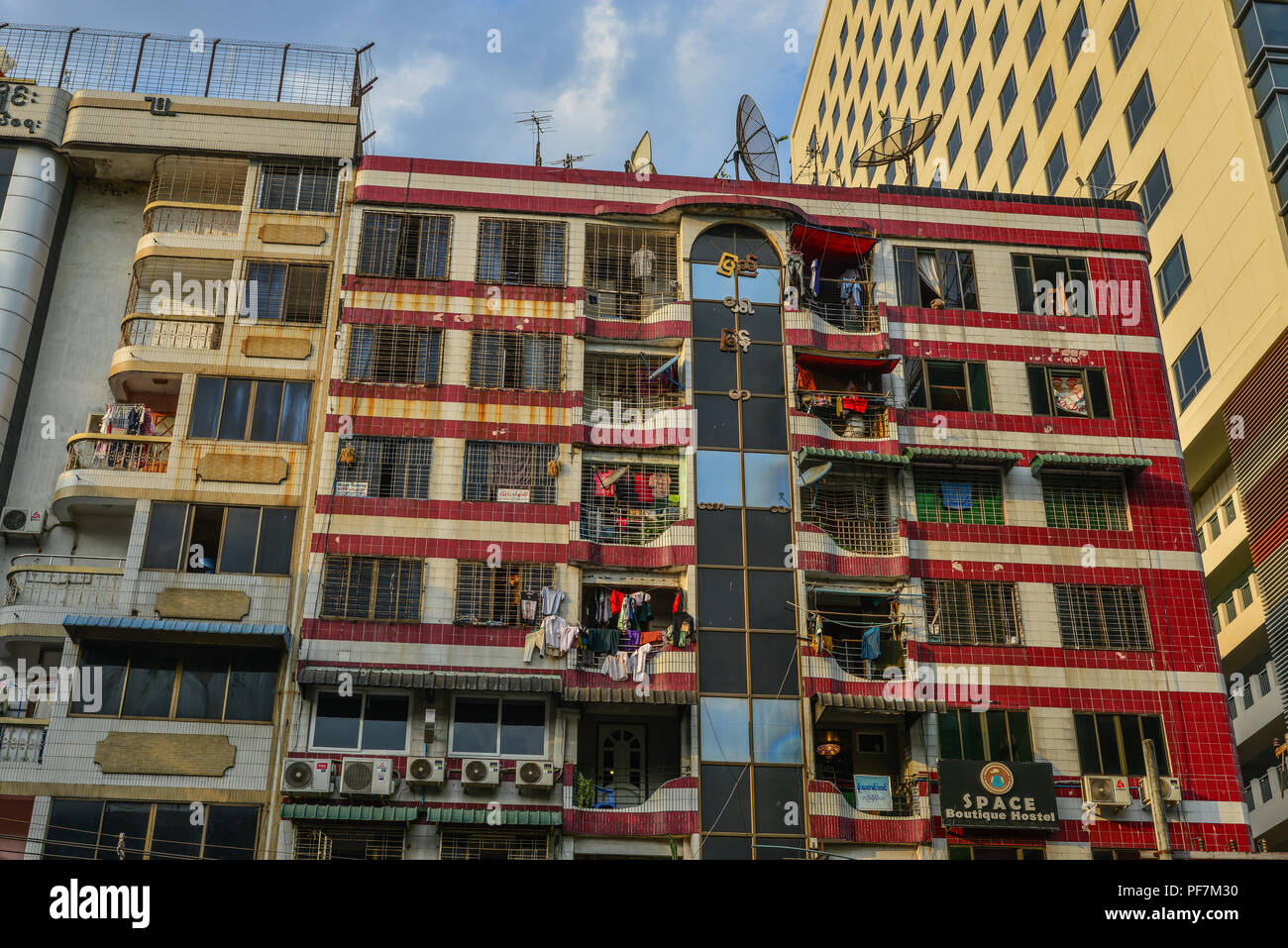 Yangon, Myanmar - Feb 1, 2017. Old apartments in Yangon, Myanmar ...