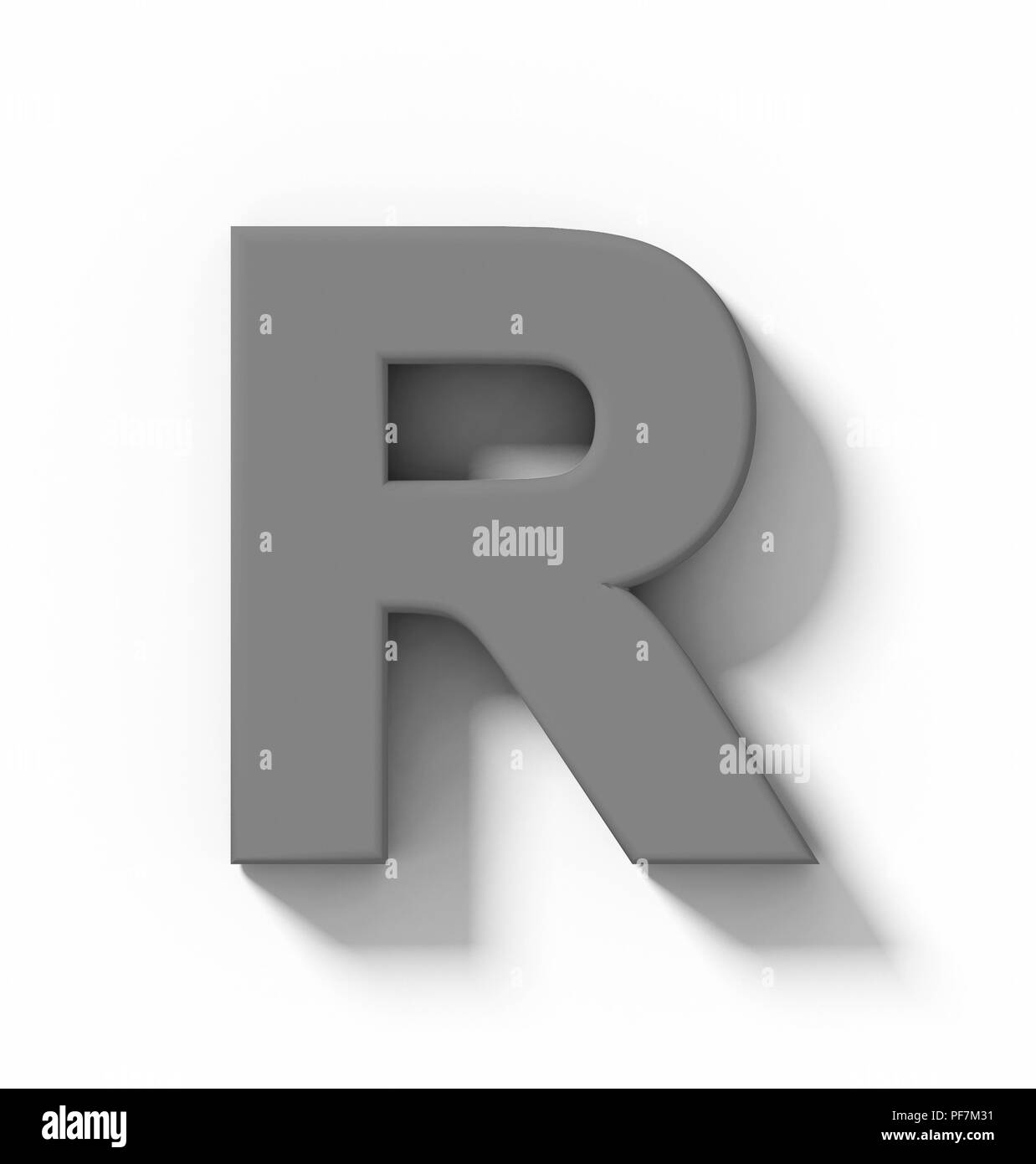 letter R 3D medium gray isolated on white with shadow - orthogonal ...