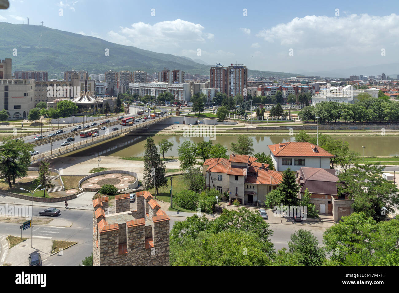 SKOPJE, REPUBLIC OF MACEDONIA - 13 MAY 2017: Panorama to city of Skopje ...
