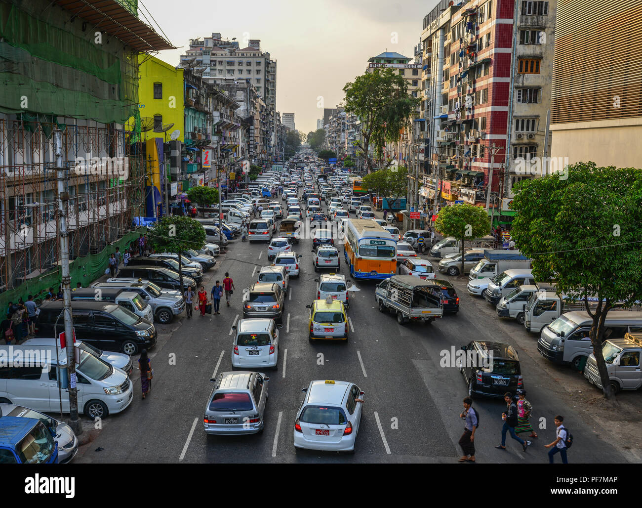 Yangon, Myanmar - Feb 1, 2017. Main street of Yangon, Myanmar. Yangon ...