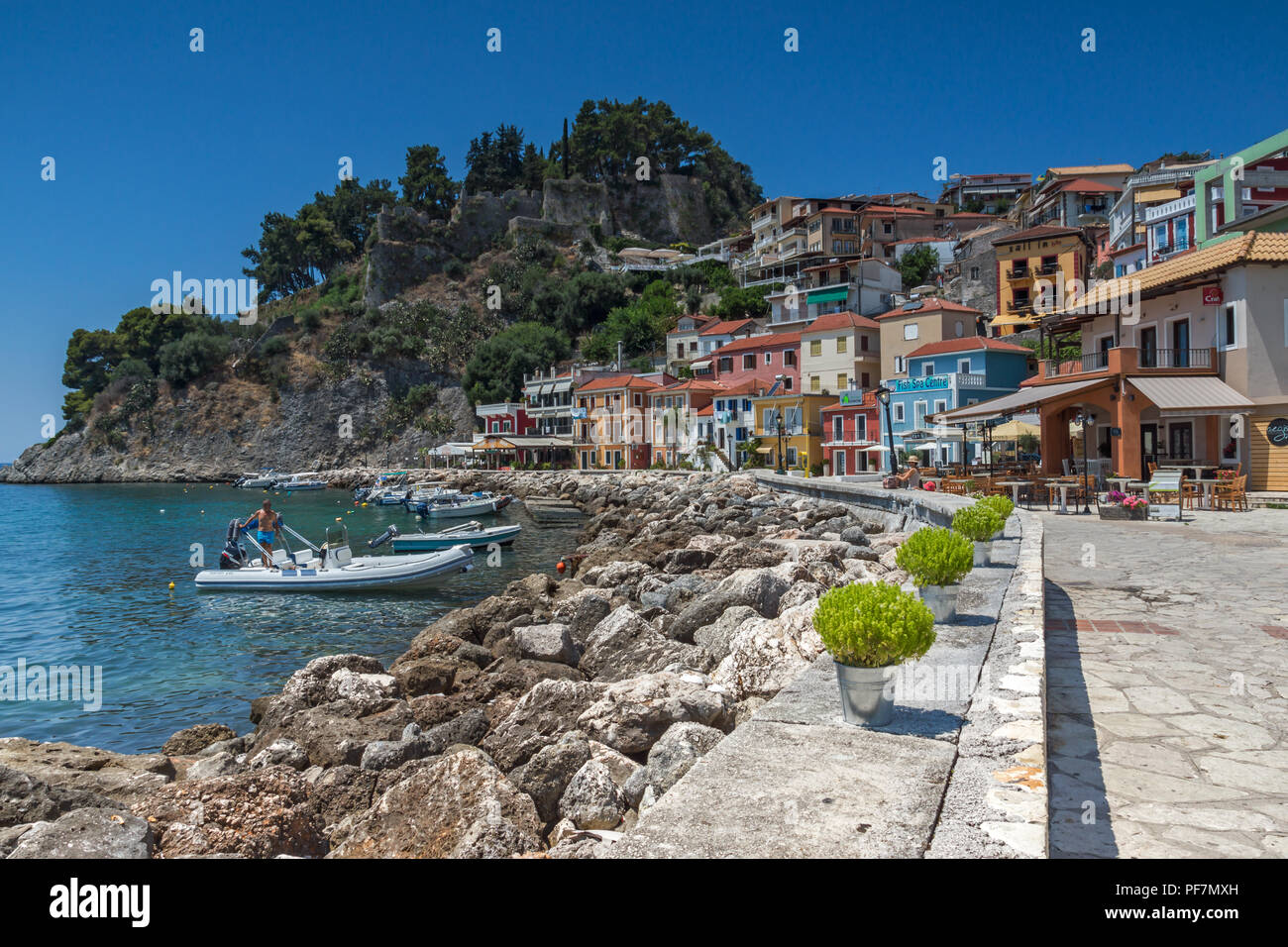PARGA, GREECE - JULY 17, 2014: Amazing Panoramic view from embankment ...
