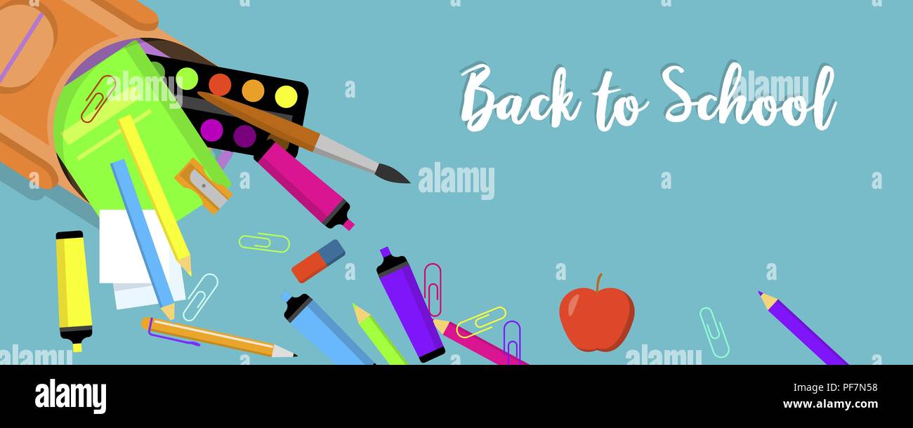 Back to school tools banner horizontal, flat style Stock Vector Image ...