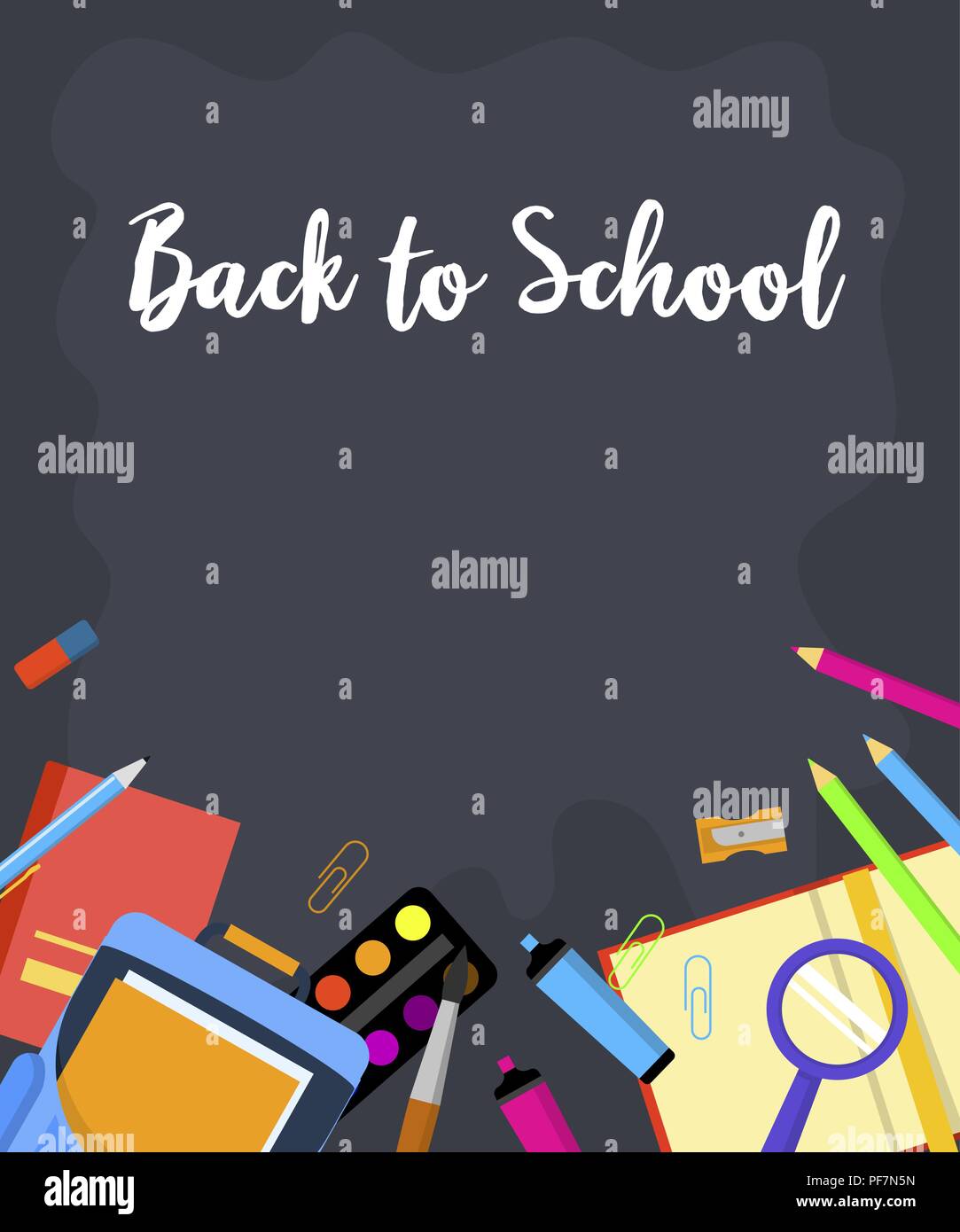 Black board back to school background, flat style Stock Vector Image ...