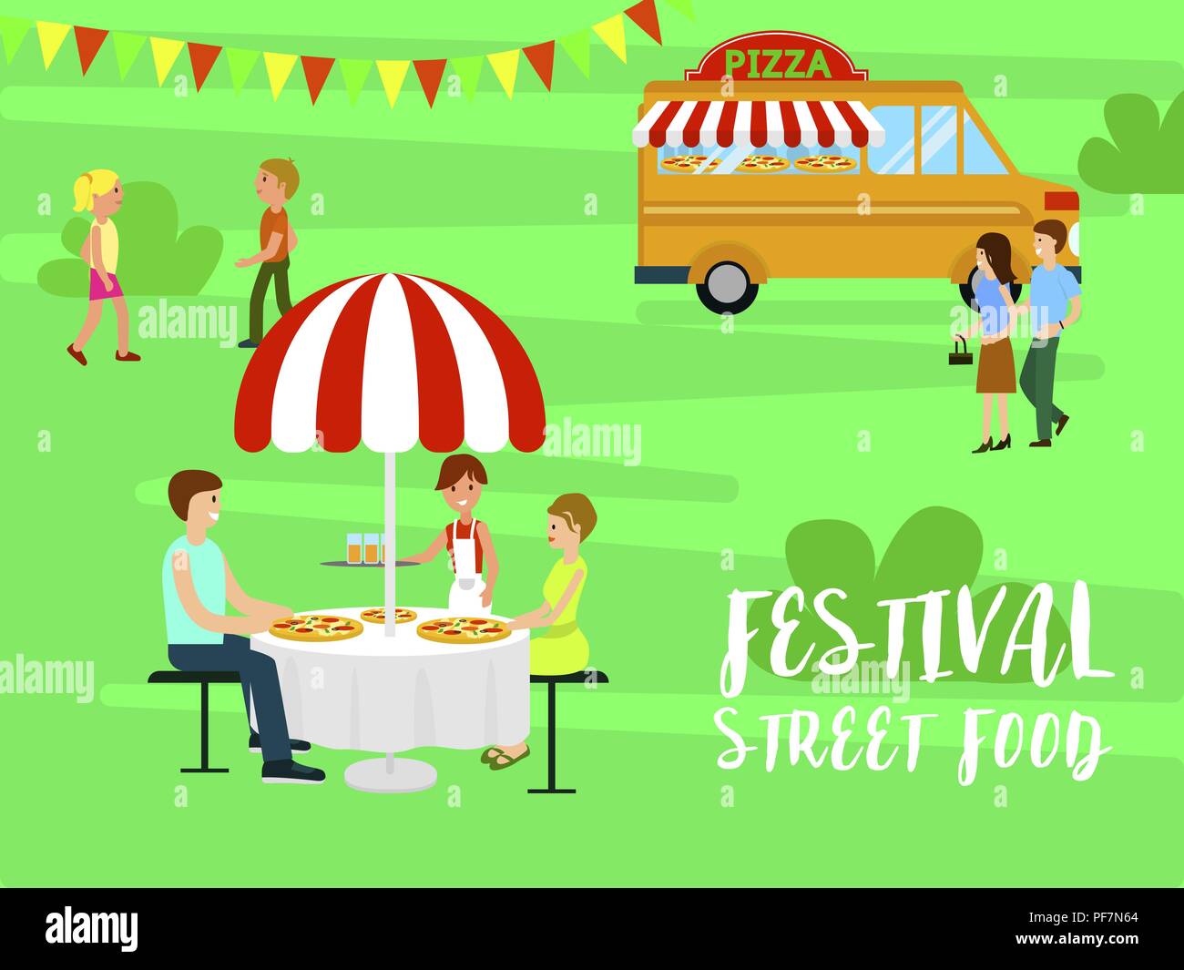 Family street food festival background, flat style Stock Vector Image ...