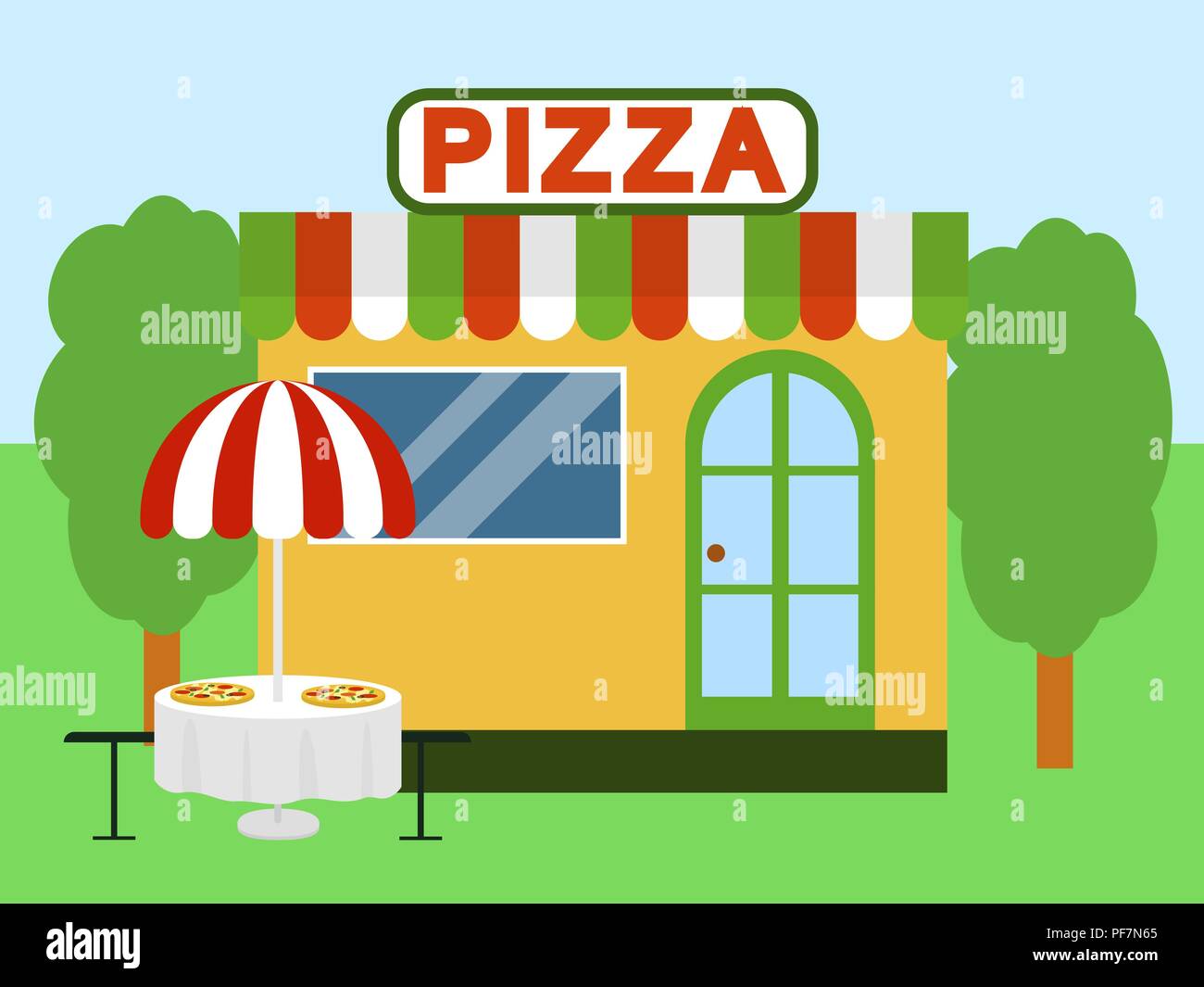 Pizza street shop festival background, flat style Stock Vector Image ...