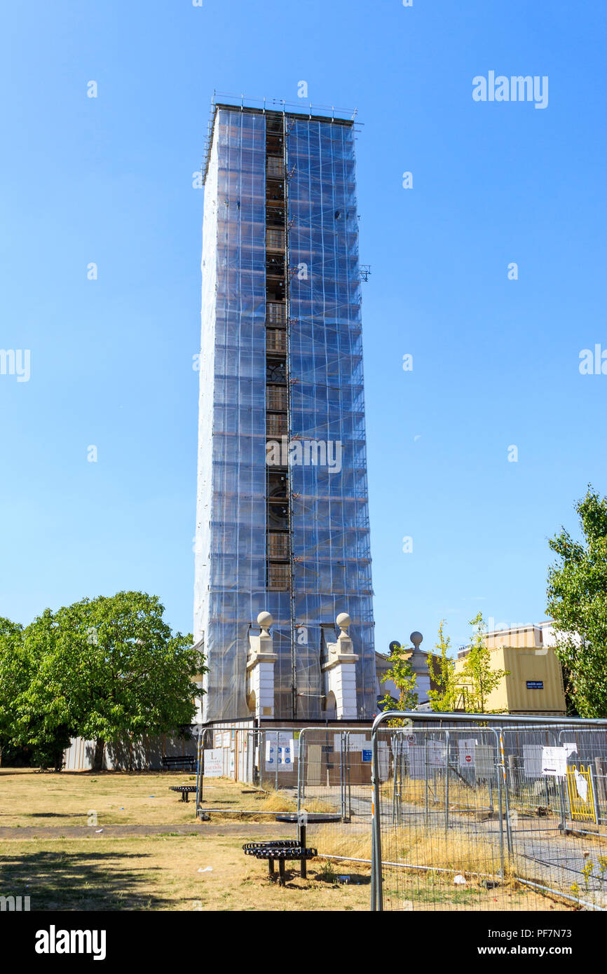 The historic clocktower in Caledonian Park in Islington, wrapped up and ...
