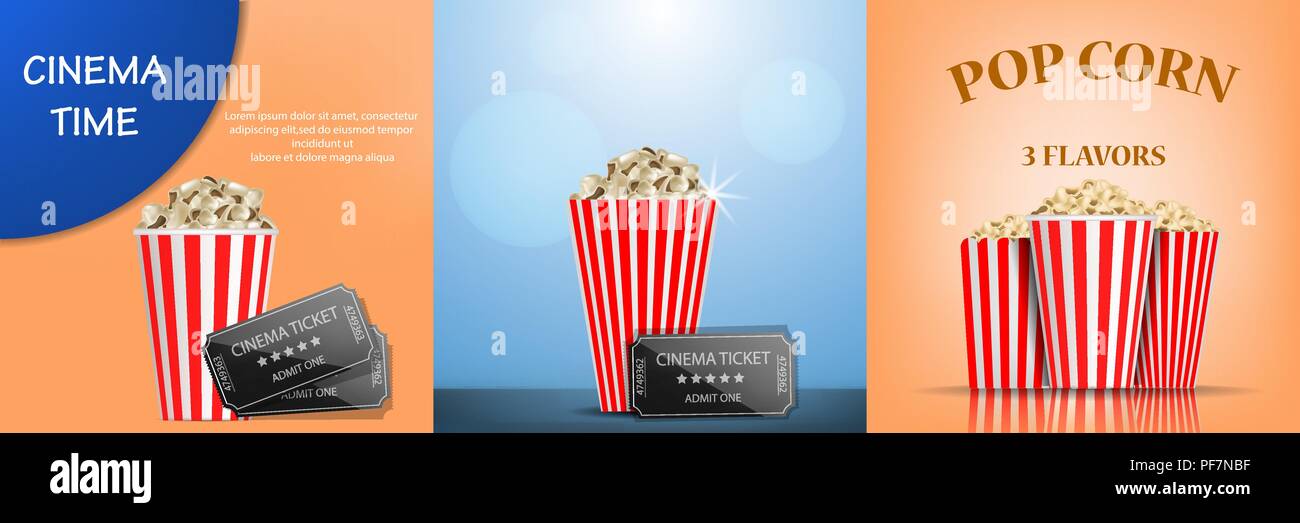 Popcorn cinema box banner set, realistic style Stock Vector Image & Art ...