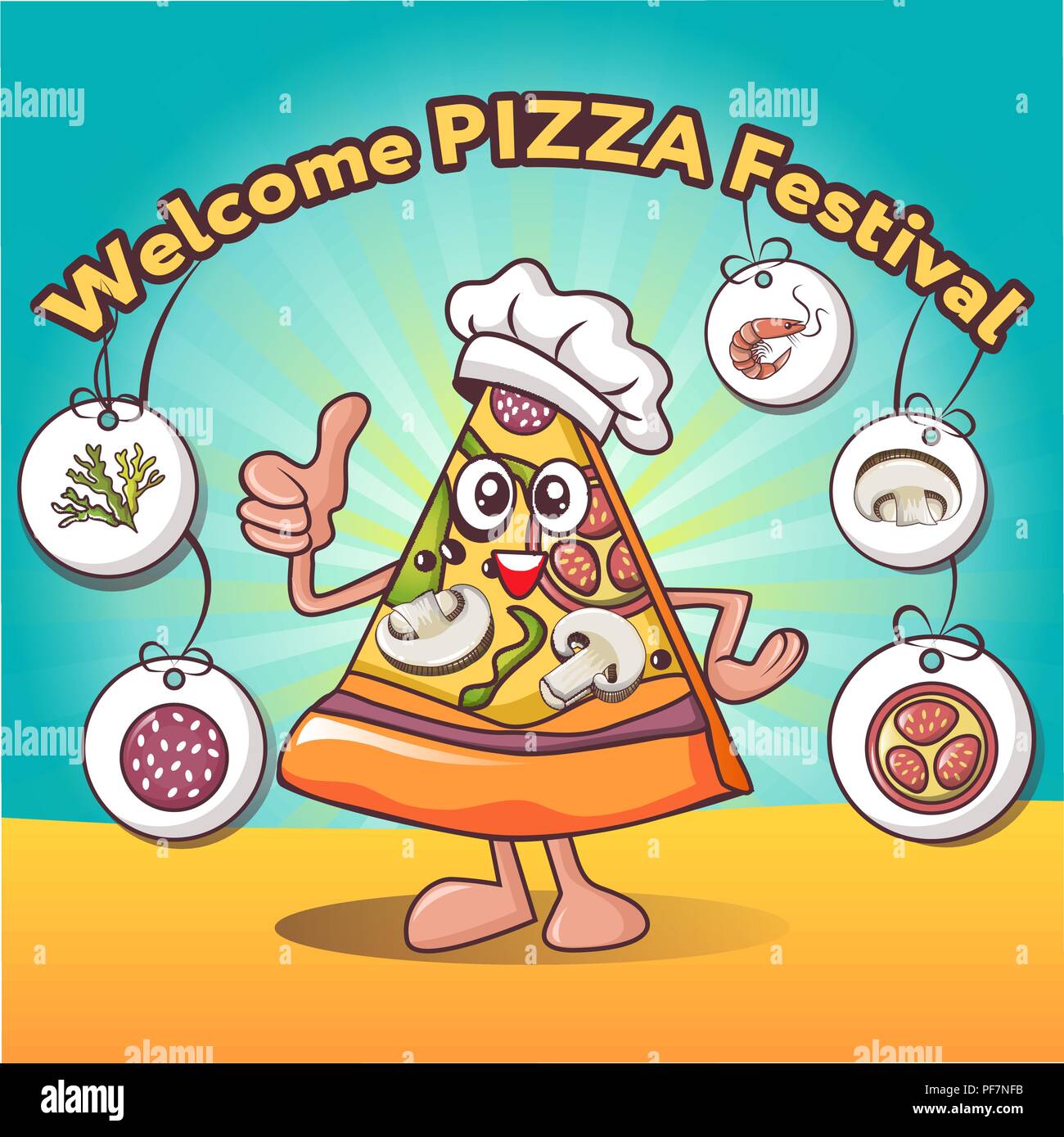 Comic slice pizza festival concept background, cartoon style Stock ...