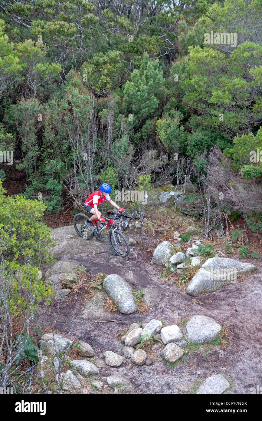 Boy cycling on the Atlas trail at Blue Derby Stock Photo - Alamy
