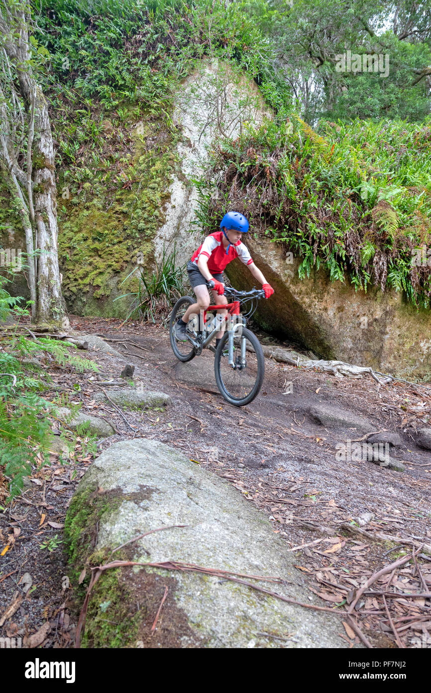 Boy cycling on the Atlas trail at Blue Derby Stock Photo - Alamy