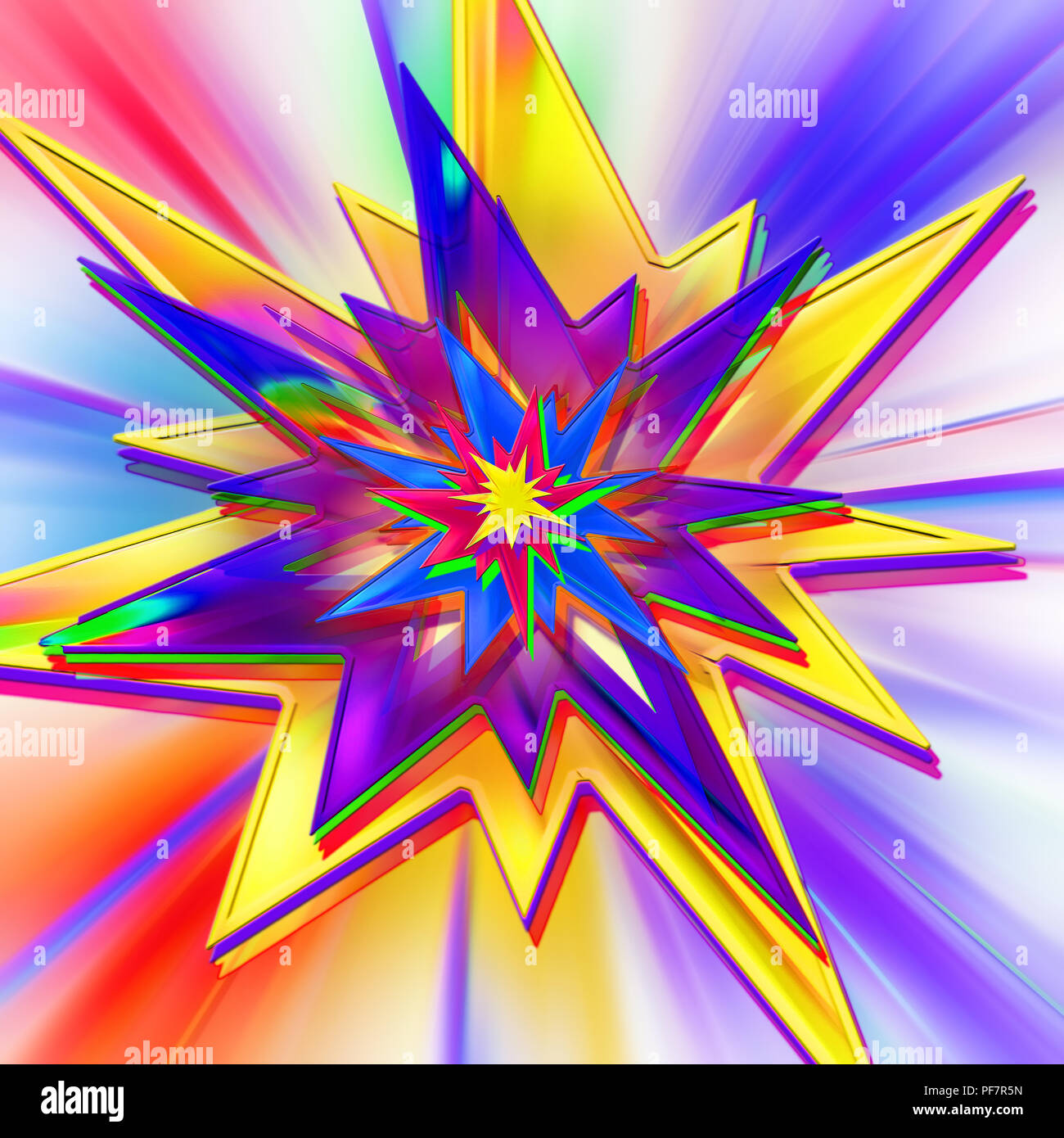 Overlapping colorful and textured stars, in a comic book style, make up ...