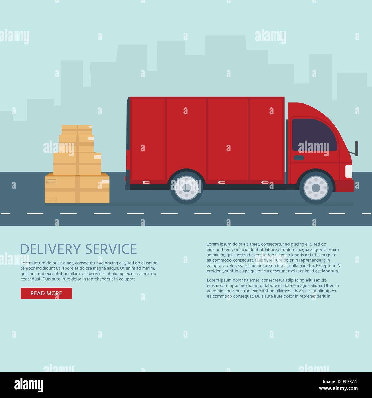 Logistics and delivery service concept: truck, lorry, van with store ...