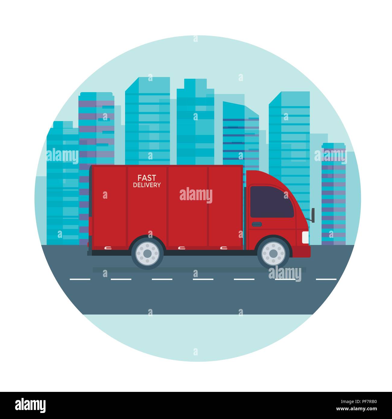 Logistics and delivery service concept: truck, lorry, van with store ...